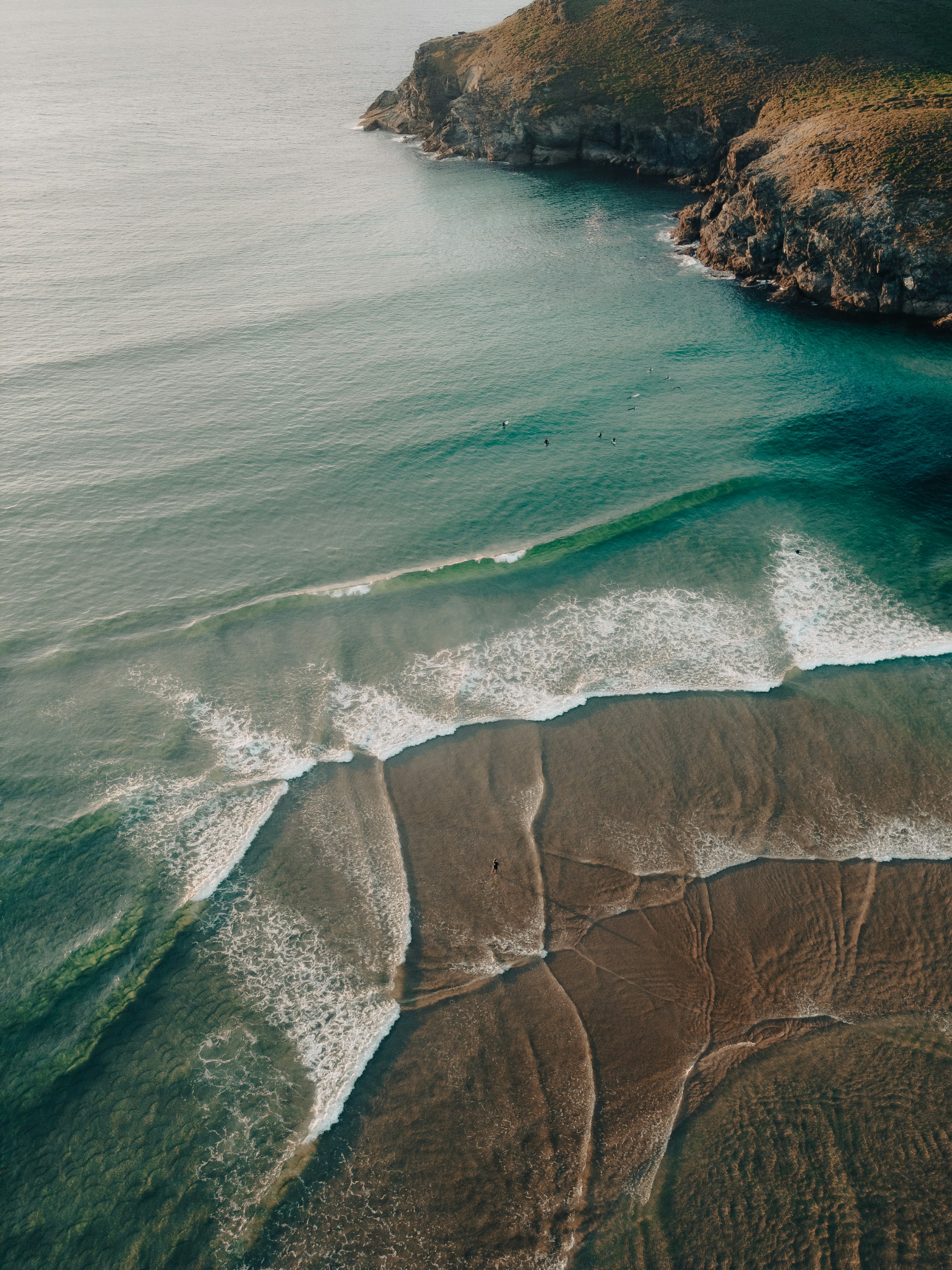 A drone photograph of a Pantín Beach, Spain