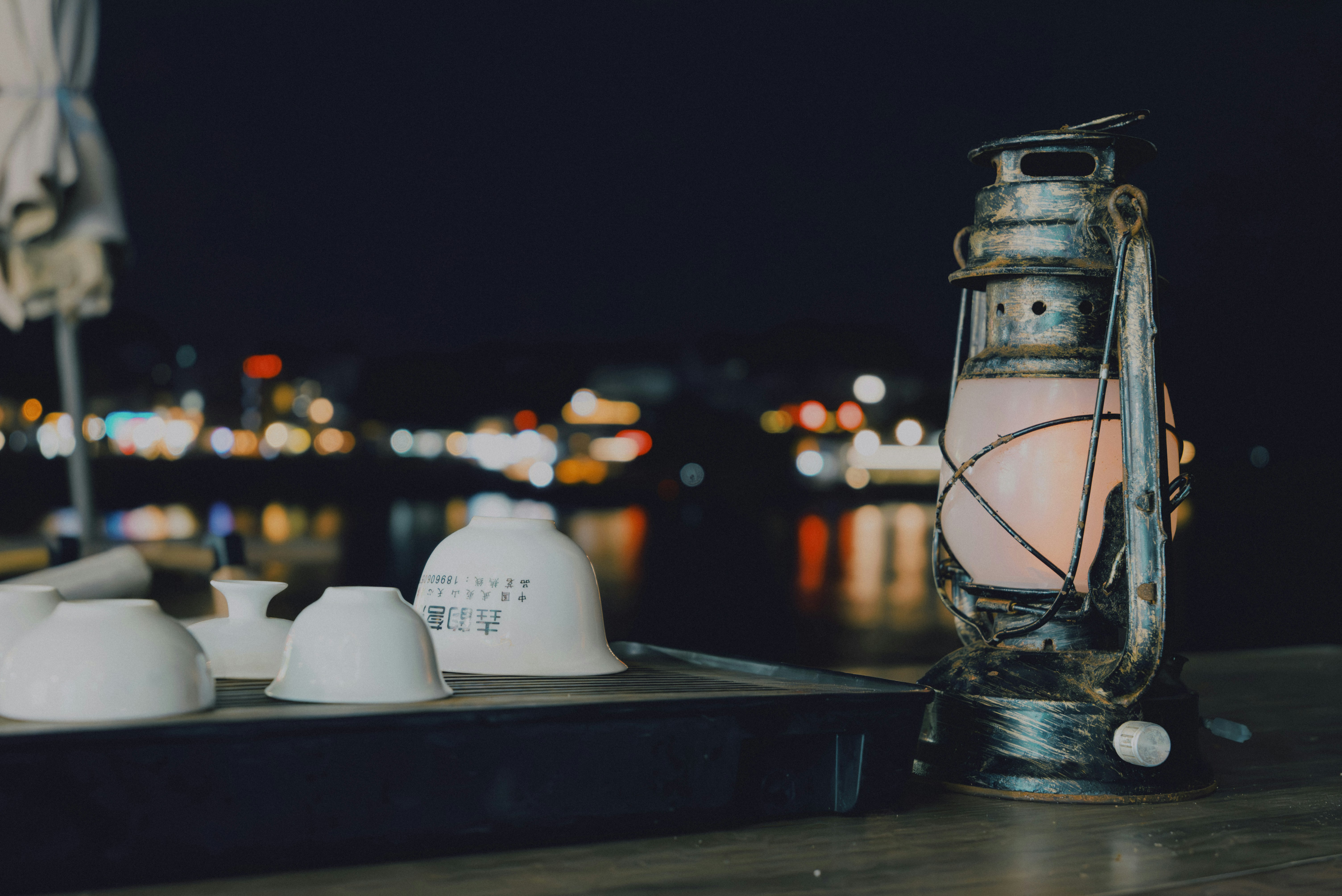 Lone Lantern on the Quiet Dock, Night-Glow and Weathered Wood