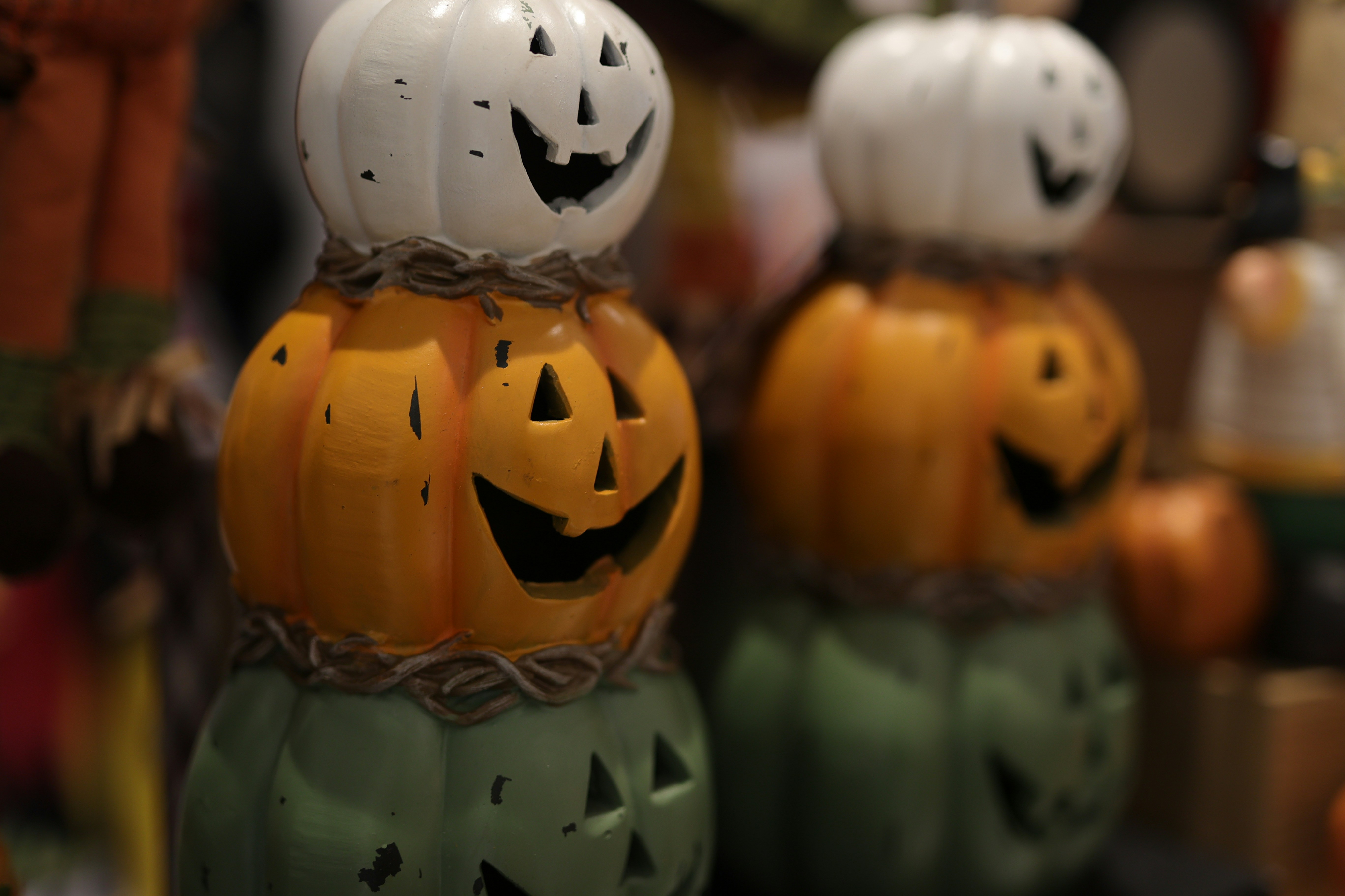 Hollow-eyed Halloween Orbs: Stacked Pumpkin Figures