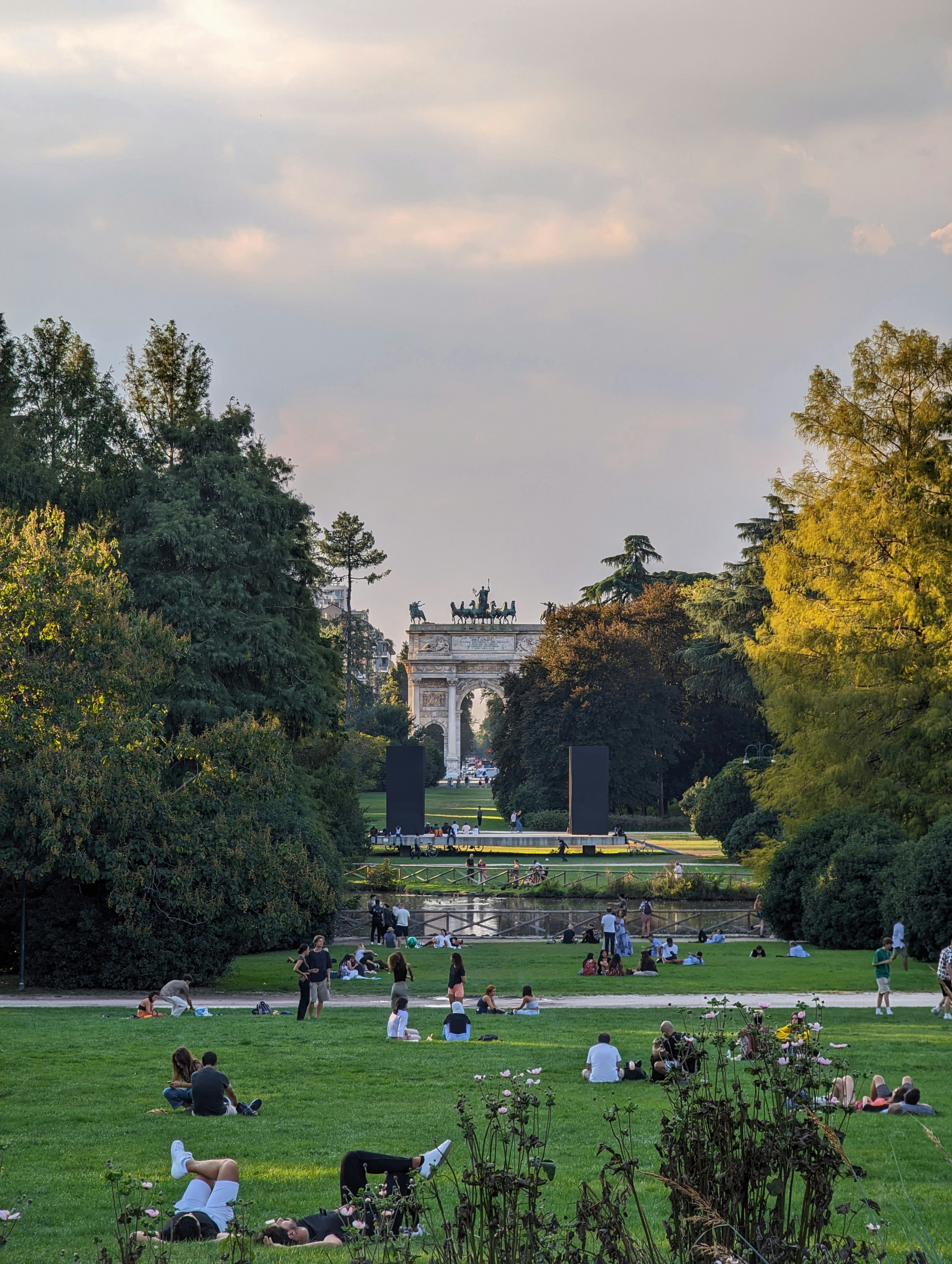 A glimpse of parco sempione and the triumph arch in Milan