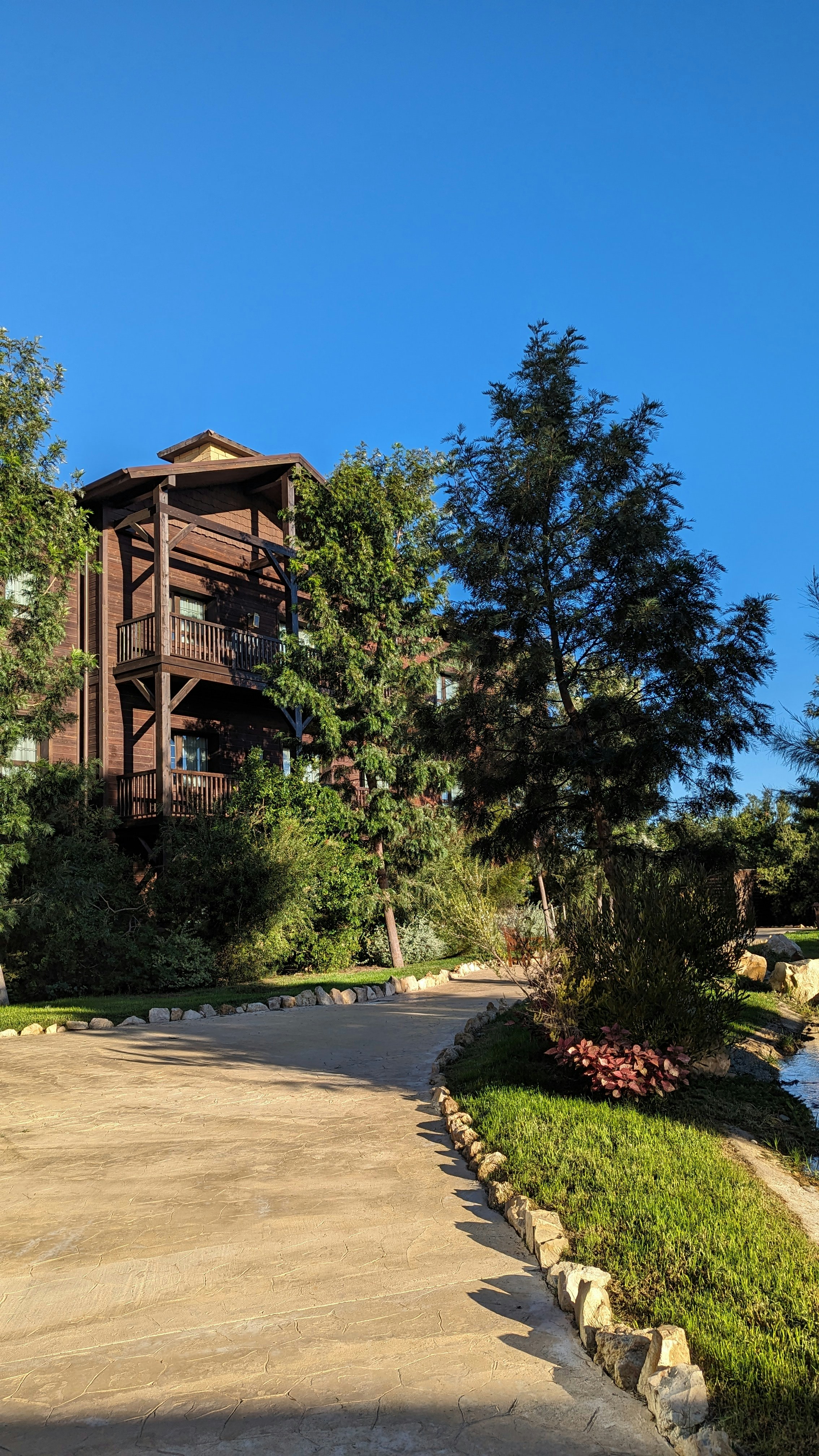 A large brown building sitting next to a lush green forest photo – Free ...