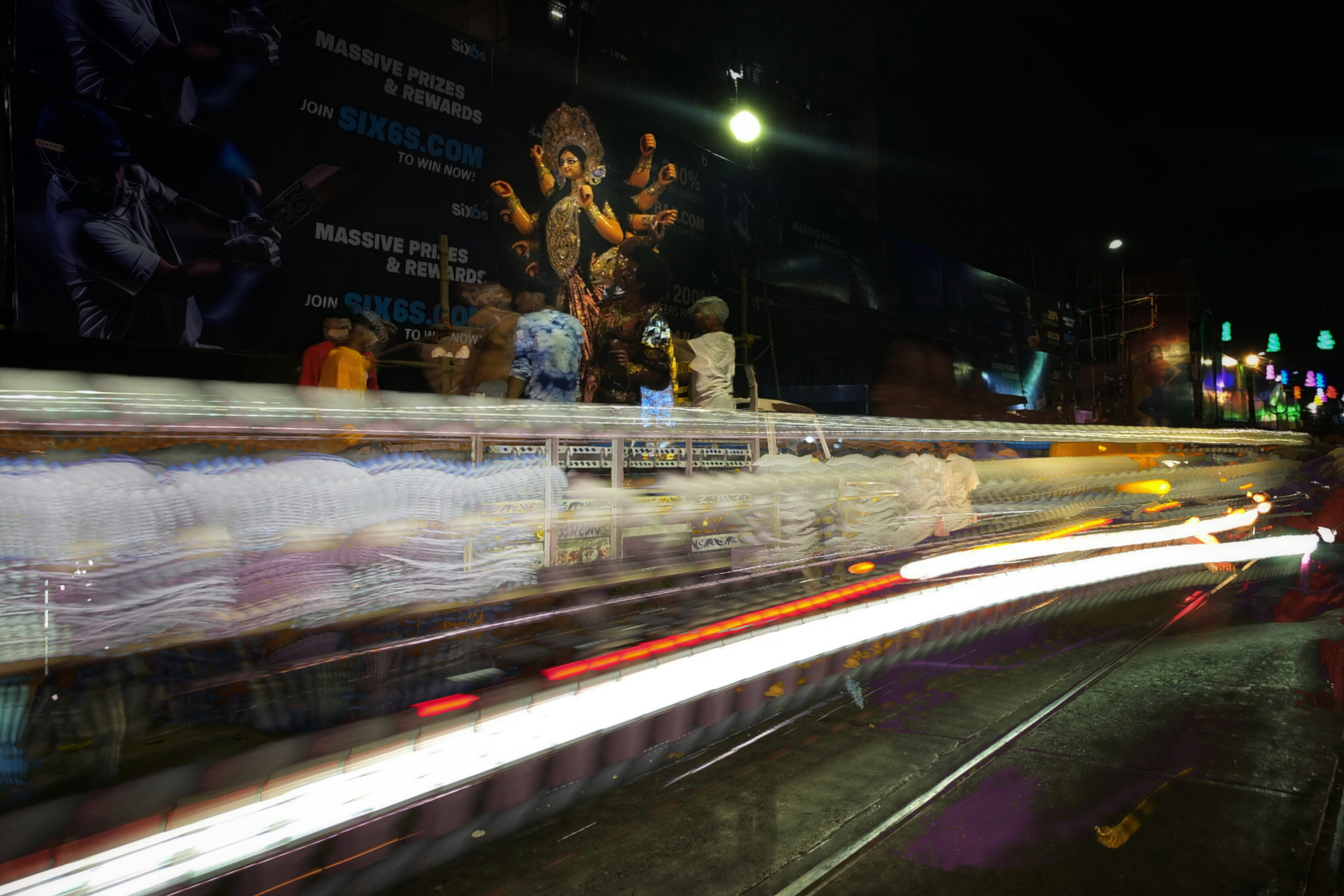 Neon Shrine in Motion: Night Street with a Goddess Illustration