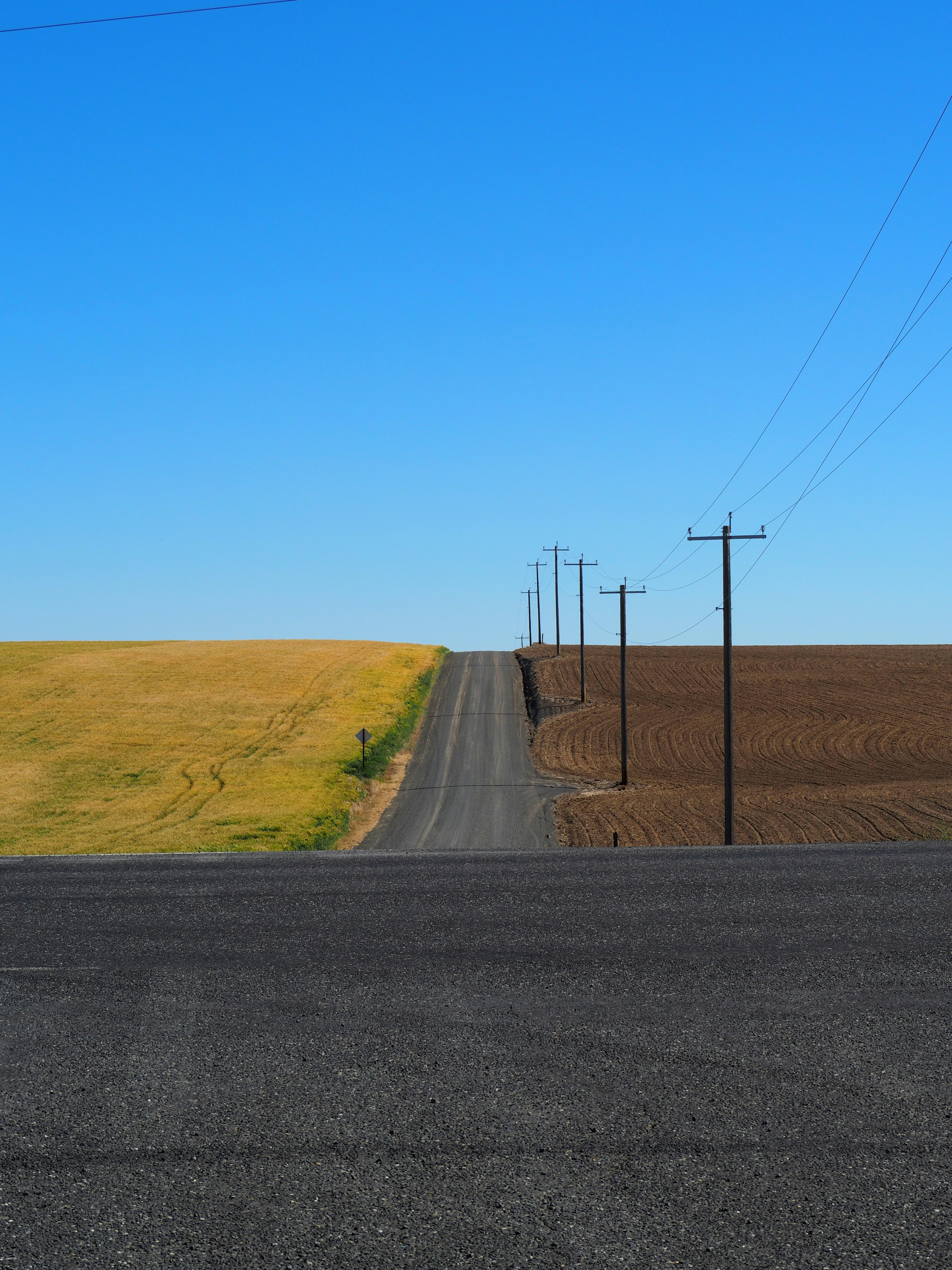 Ridge Road to the Horizon: Parallel Fields and Power Lines Under a Cerulean Sky
