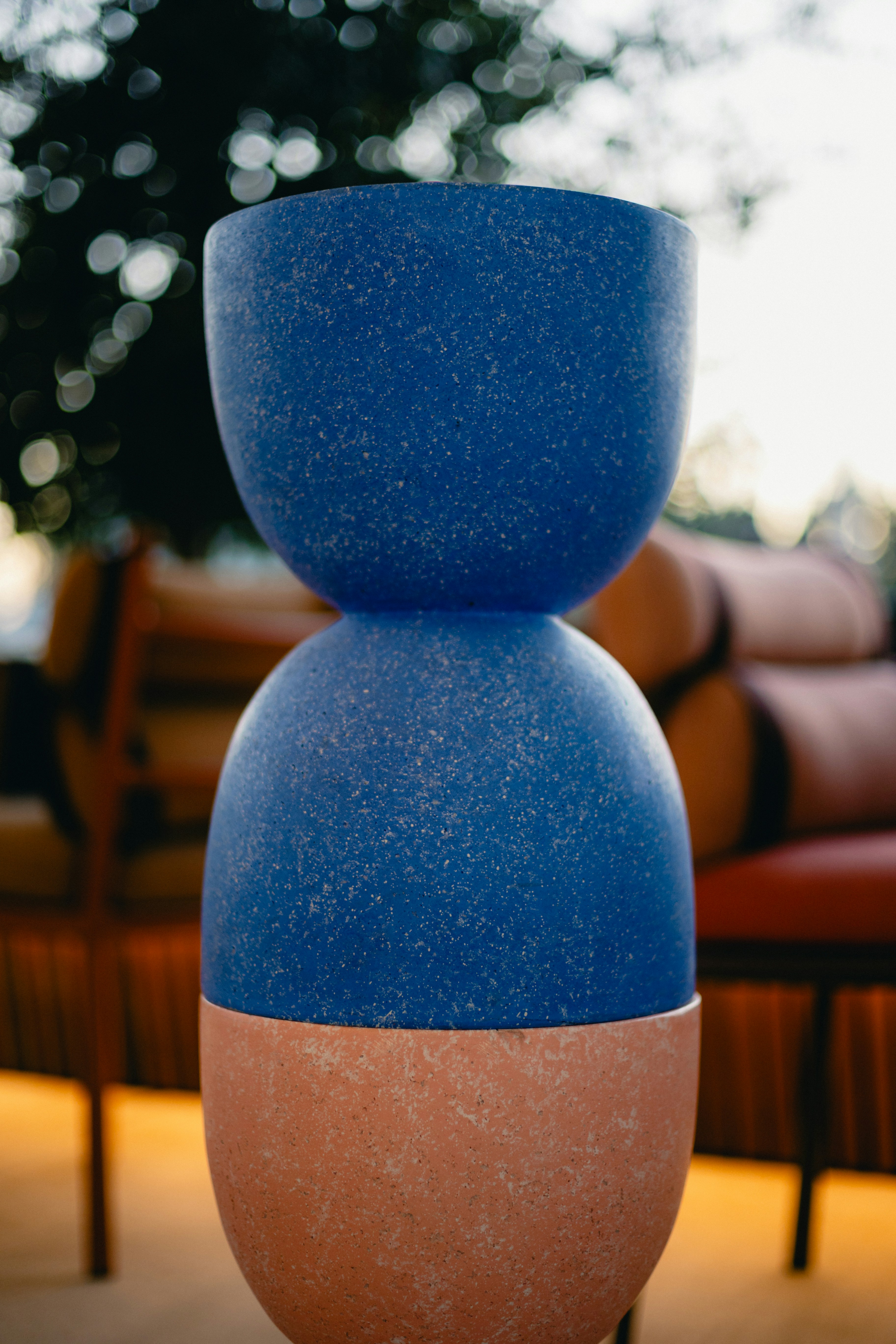 Balanced Duo: Blue Ceramics Stack Under Soft Indoor Light