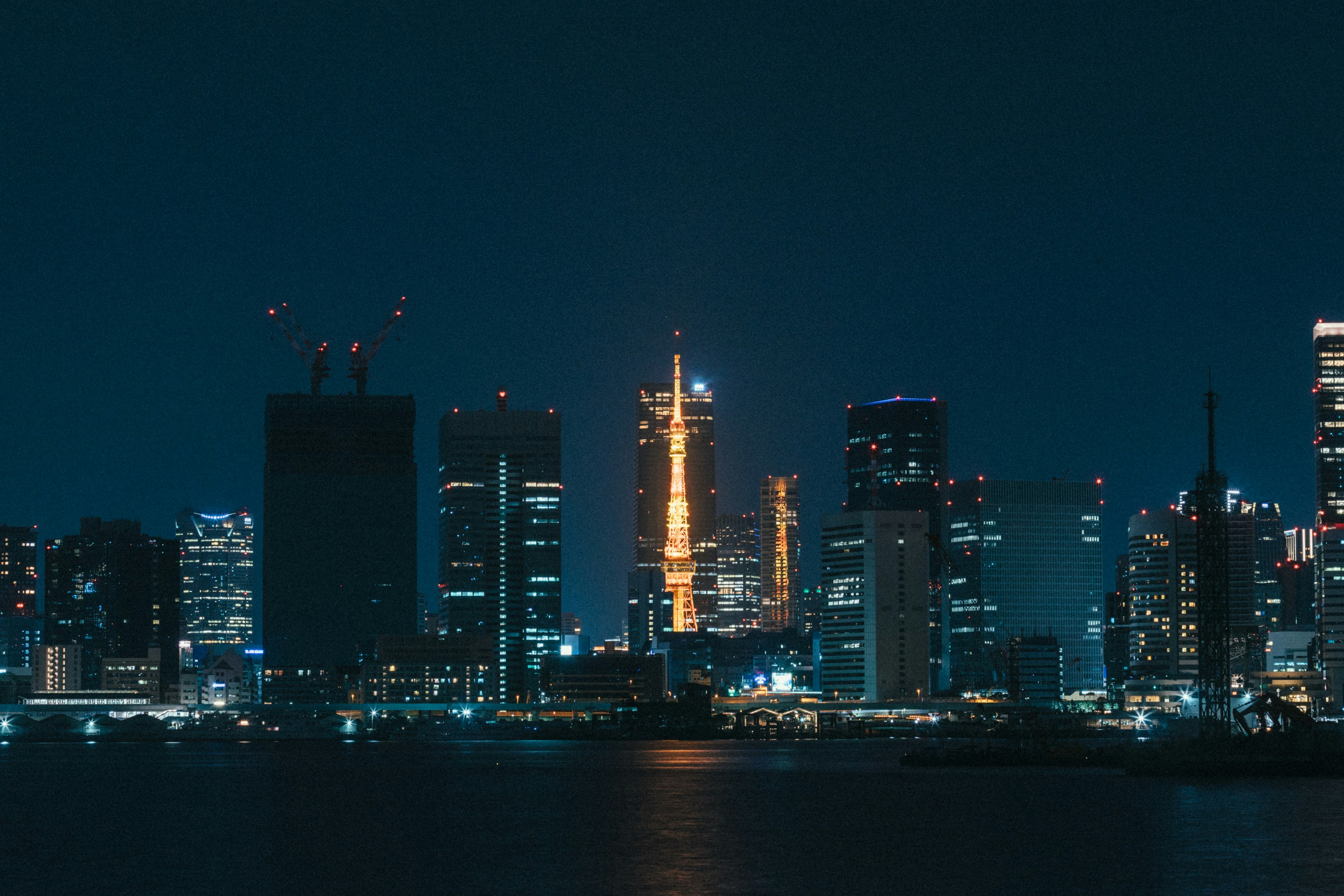 A city skyline at night with the lights on photo – Free Building Image ...