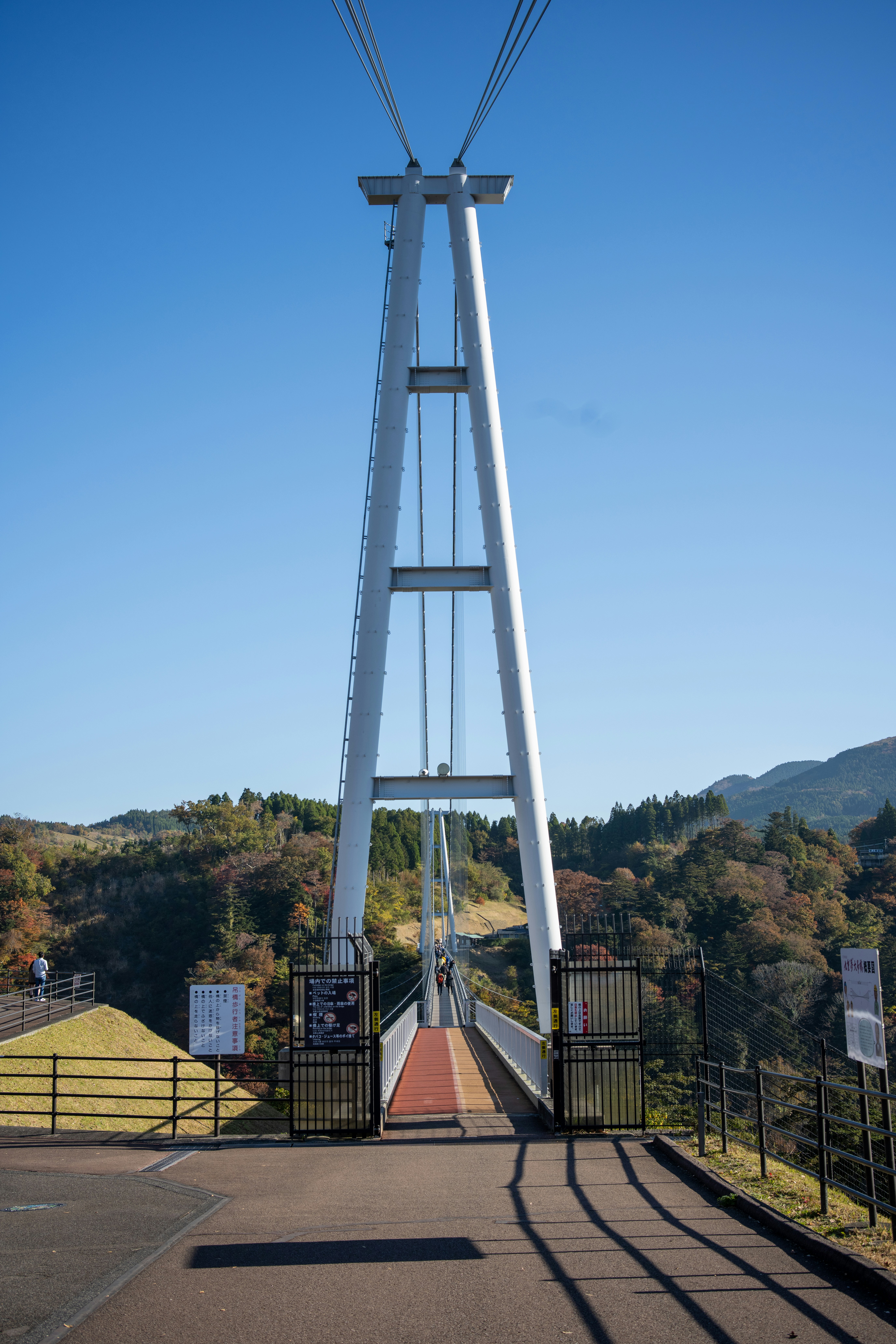 White Tower, Blue Horizon: A Pedestrian Suspension Bridge Crossing