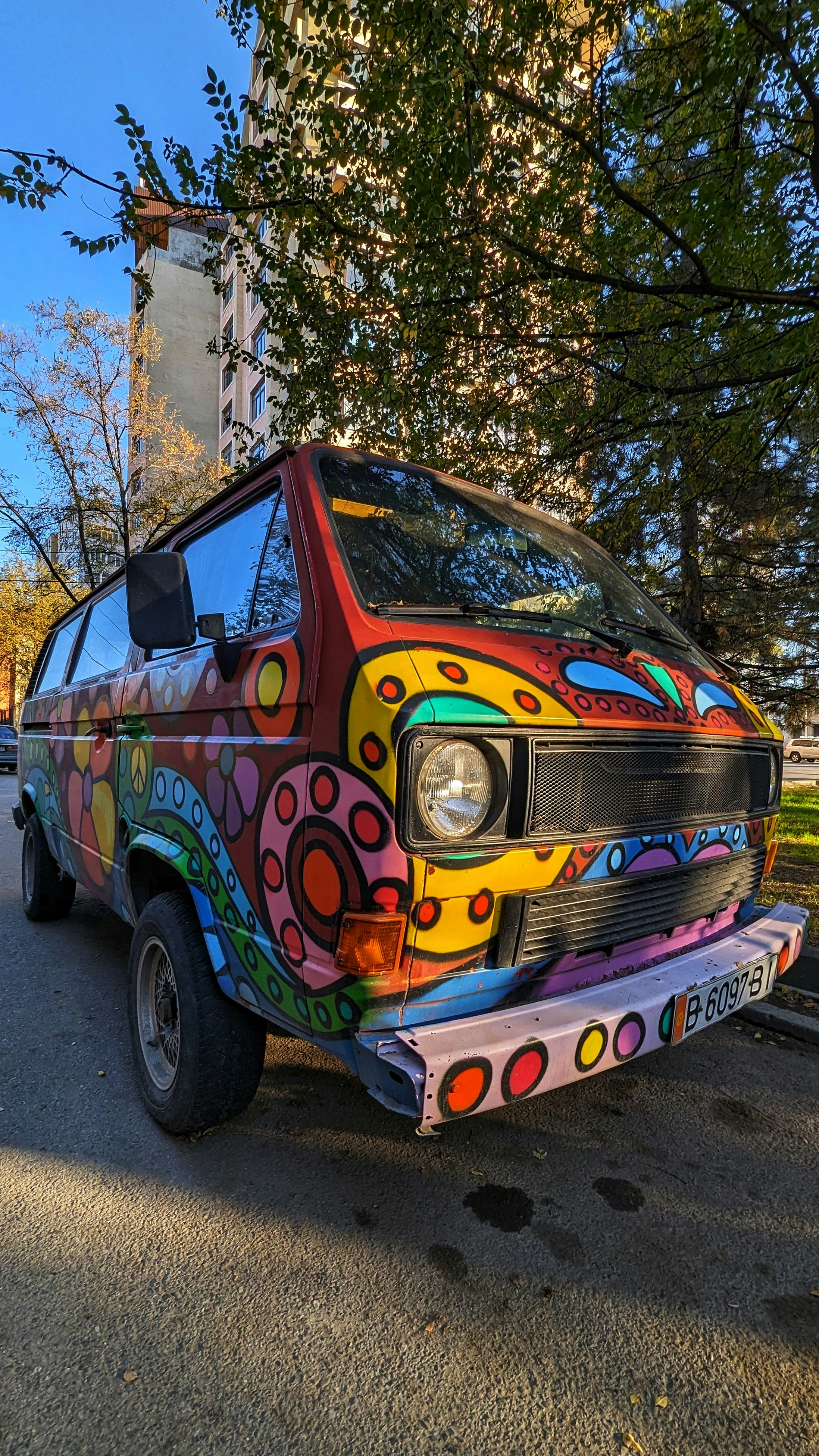 Kaleidoscope on Wheels: a Street-Van Draped in Colorful Circles