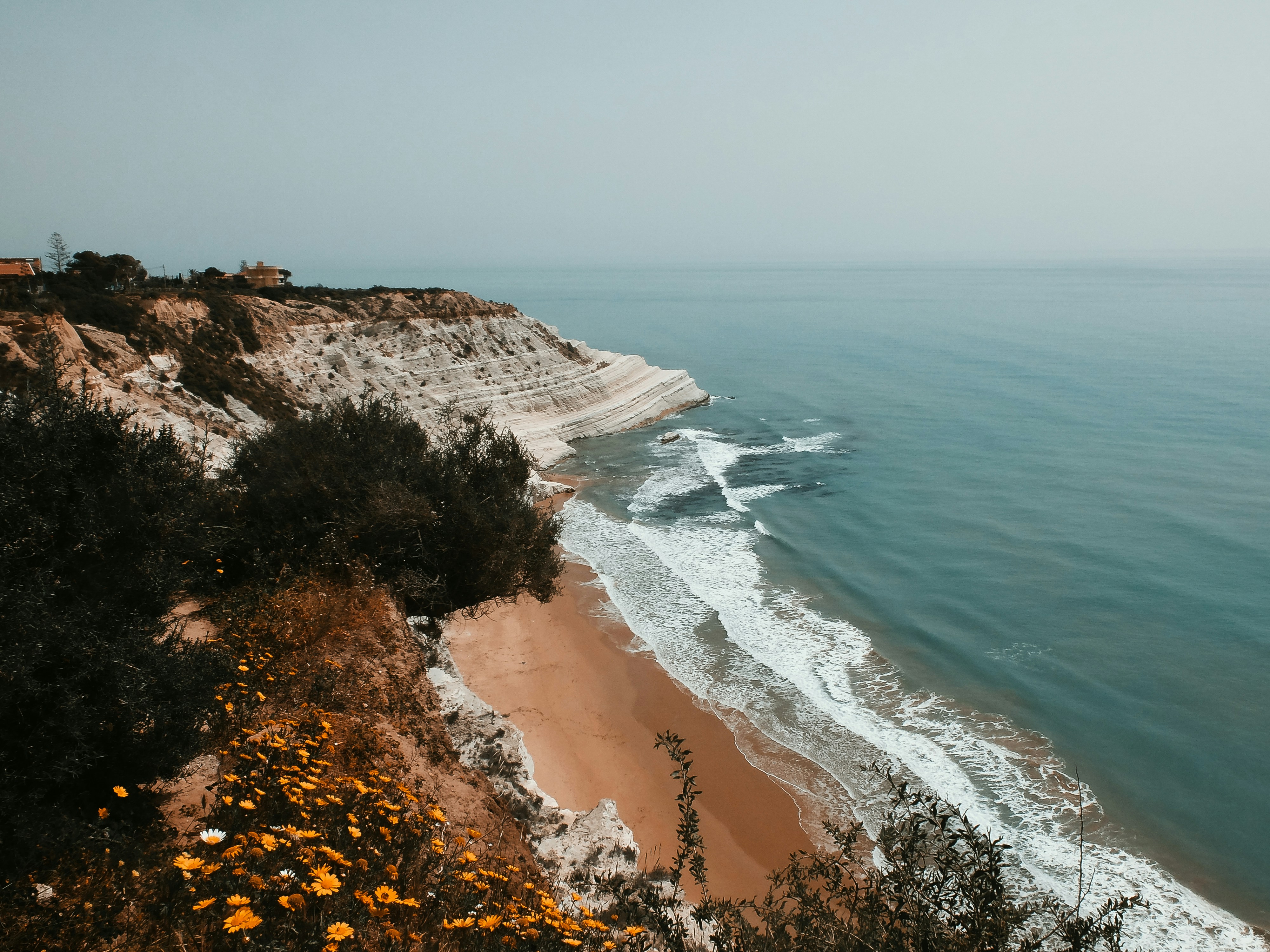 Cliffside Shoreline: Golden Scrub and Turquoise Sea