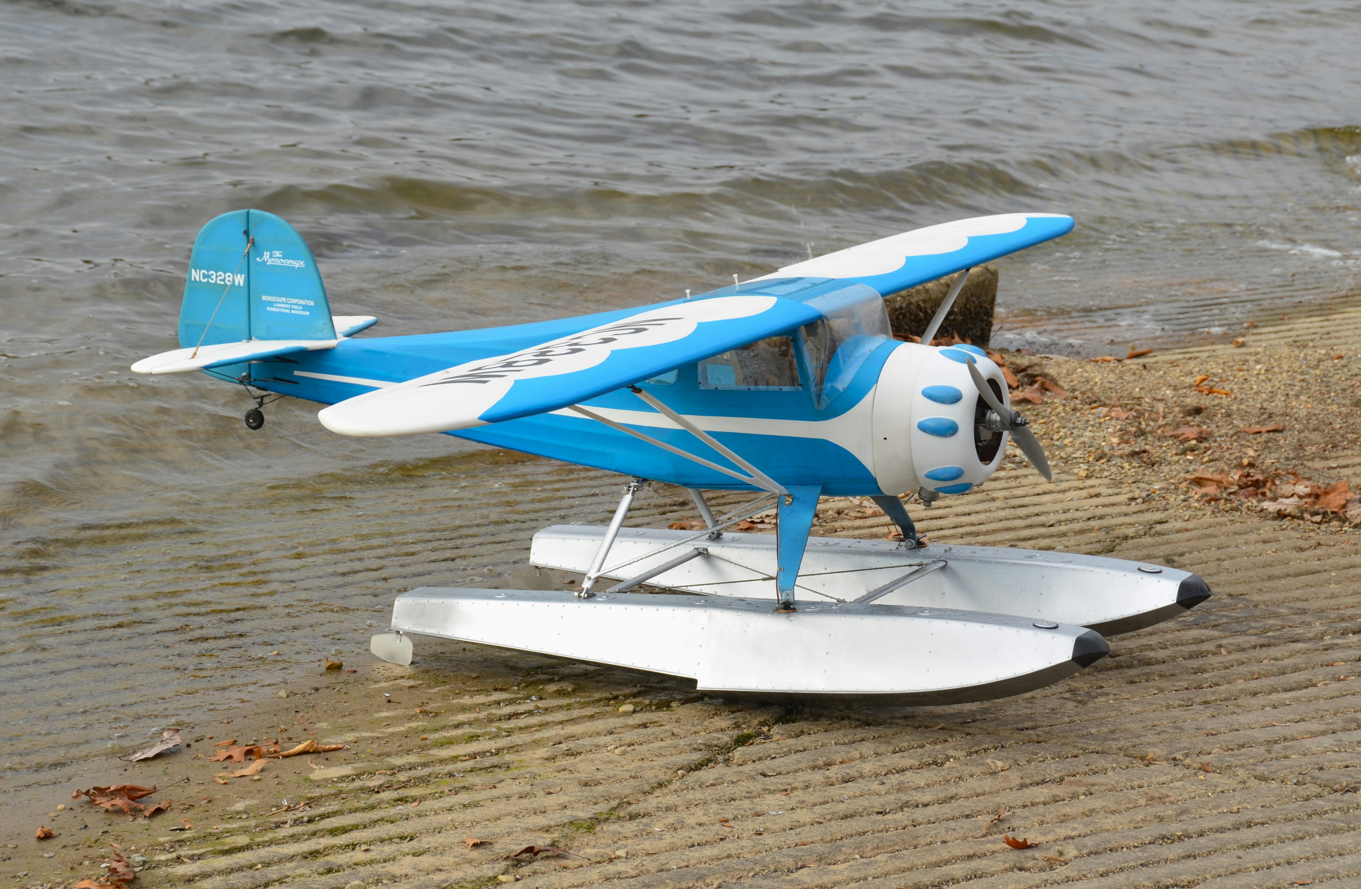 Azure Model Seaplane Graces a Quiet Shoreline