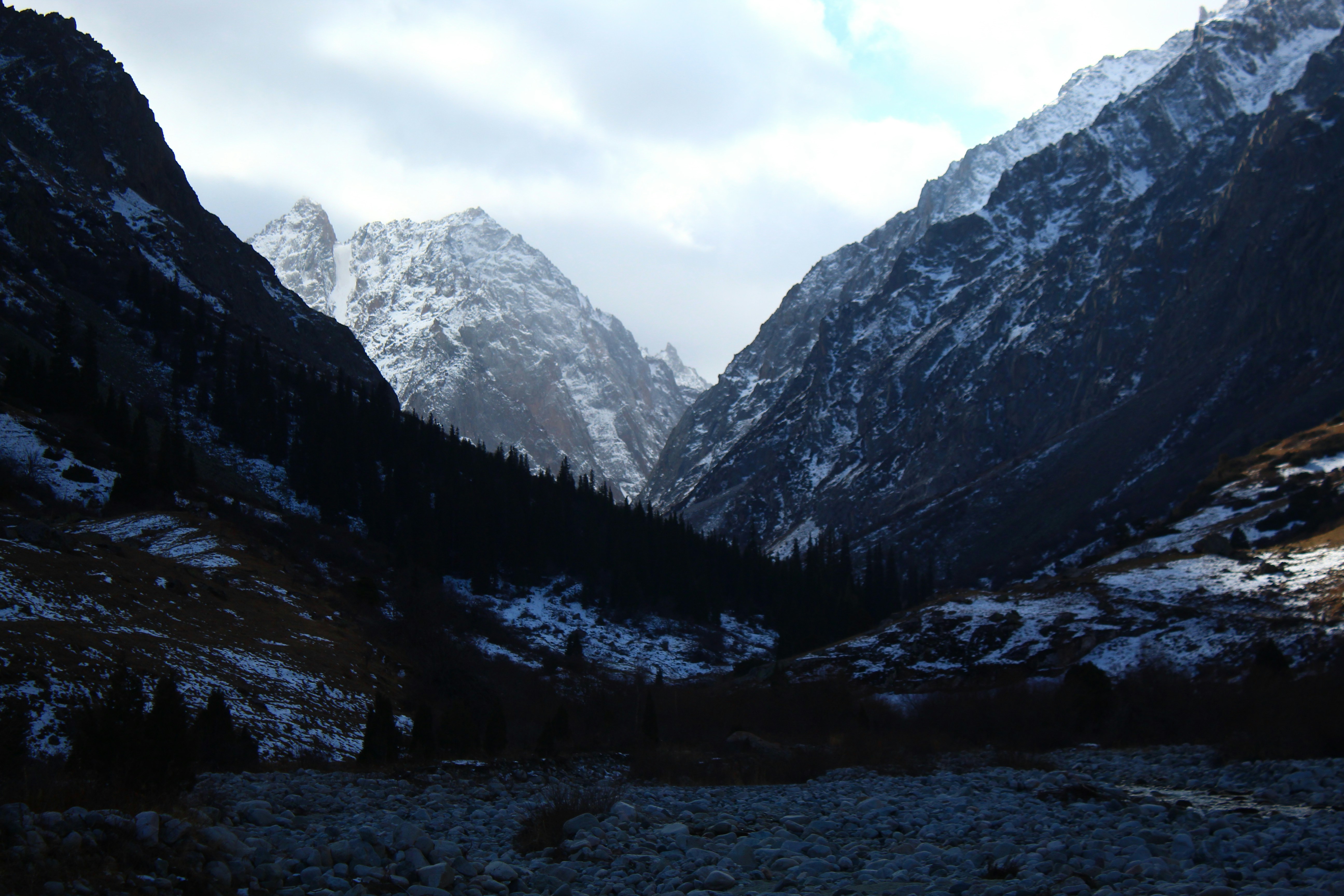 Snow-Crowned Giants Over a Shadowed Valley