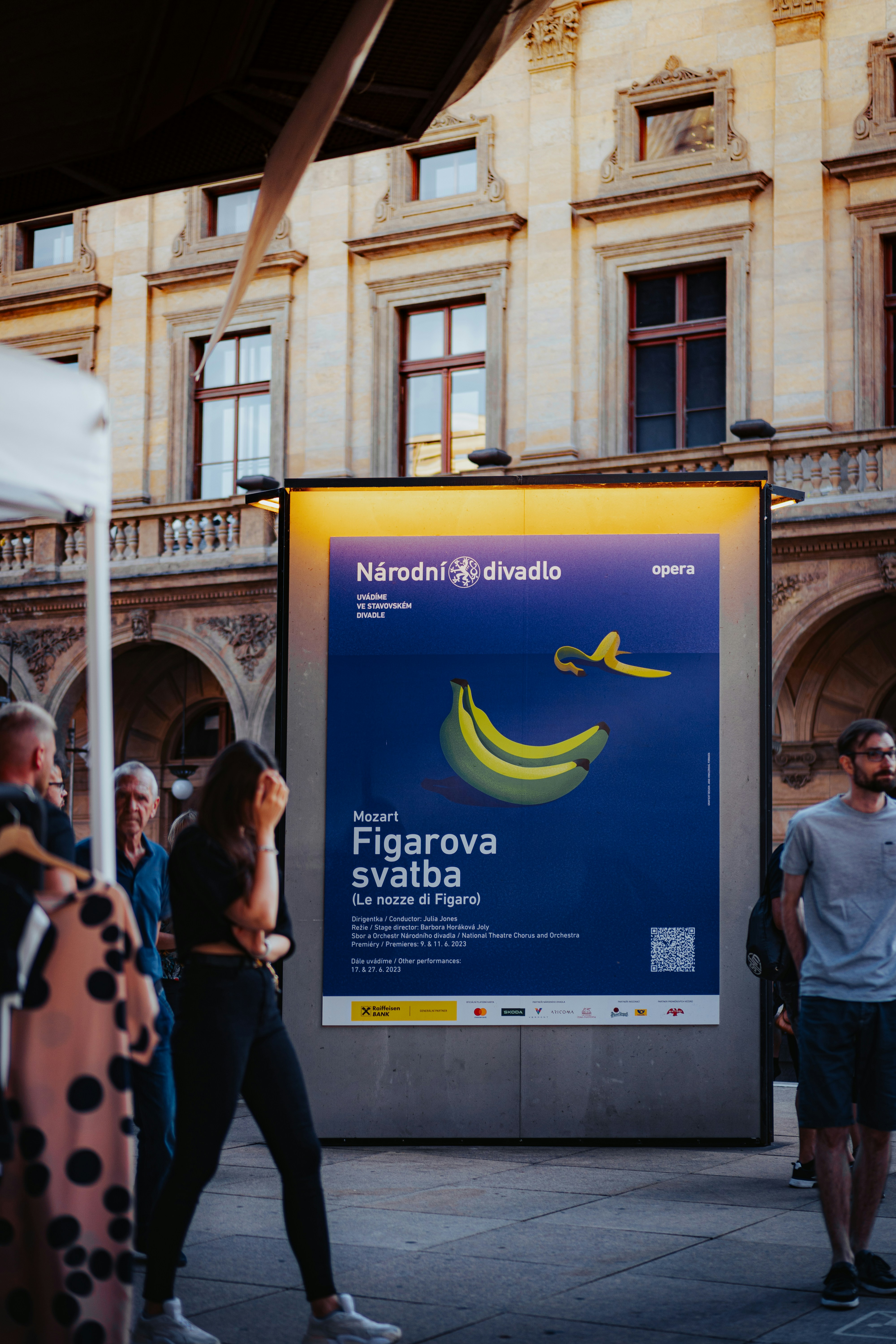 Figaro in Blue: Mozart Poster Framed by Historic Arcades
