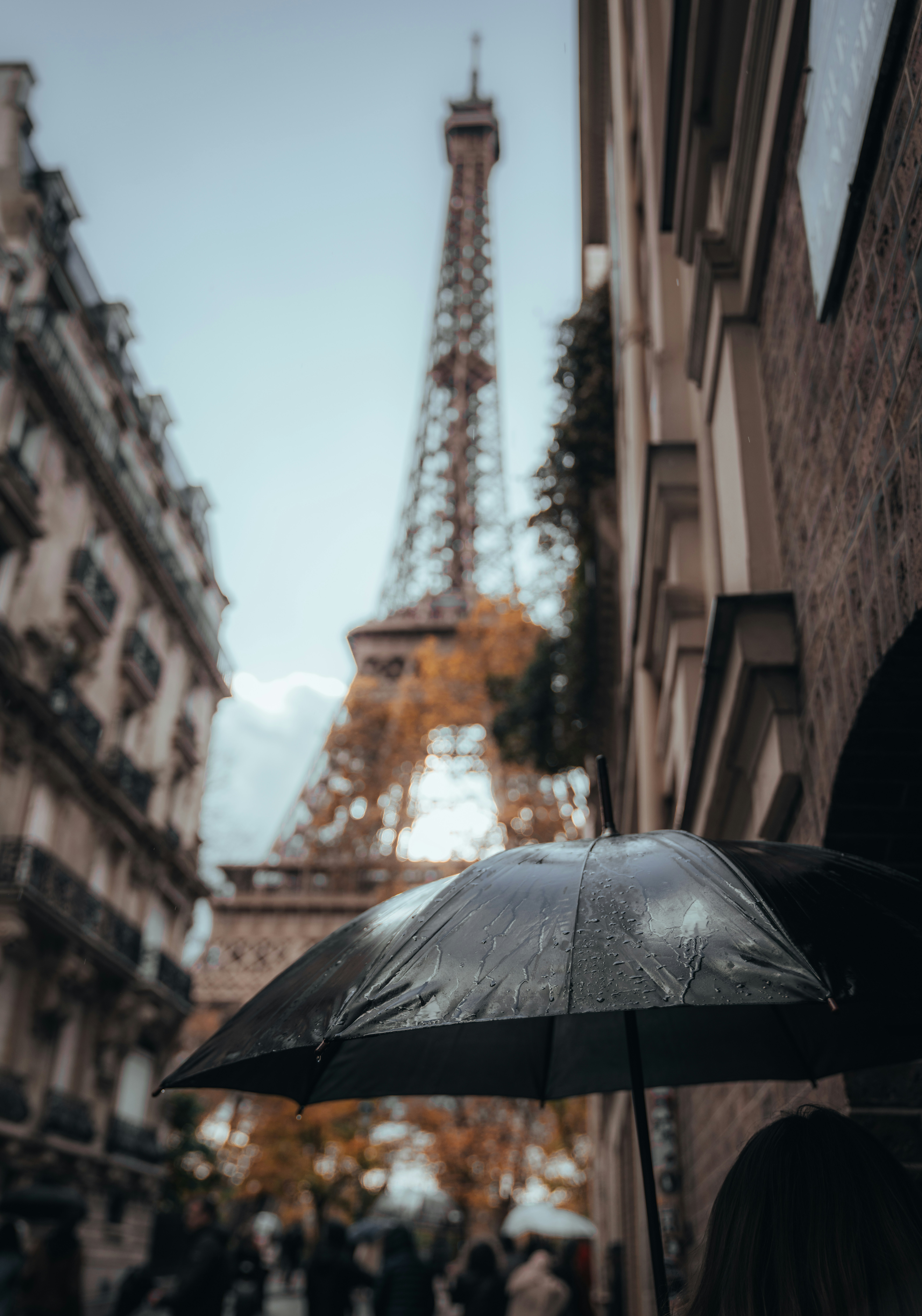 A person holding an umbrella in front of the eiffel tower photo – Free ...