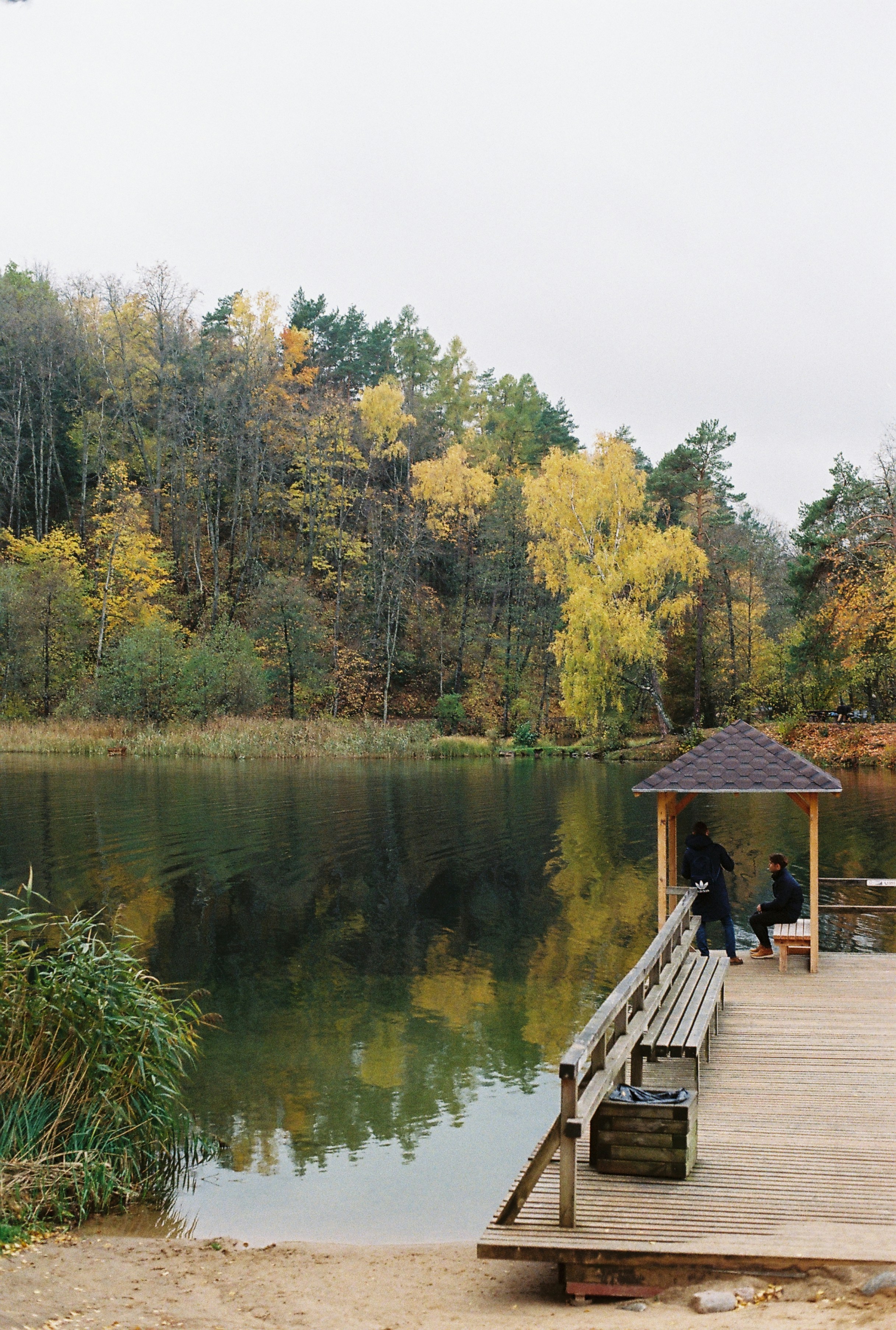A person sitting on a dock next to a body of water photo – Free Human ...