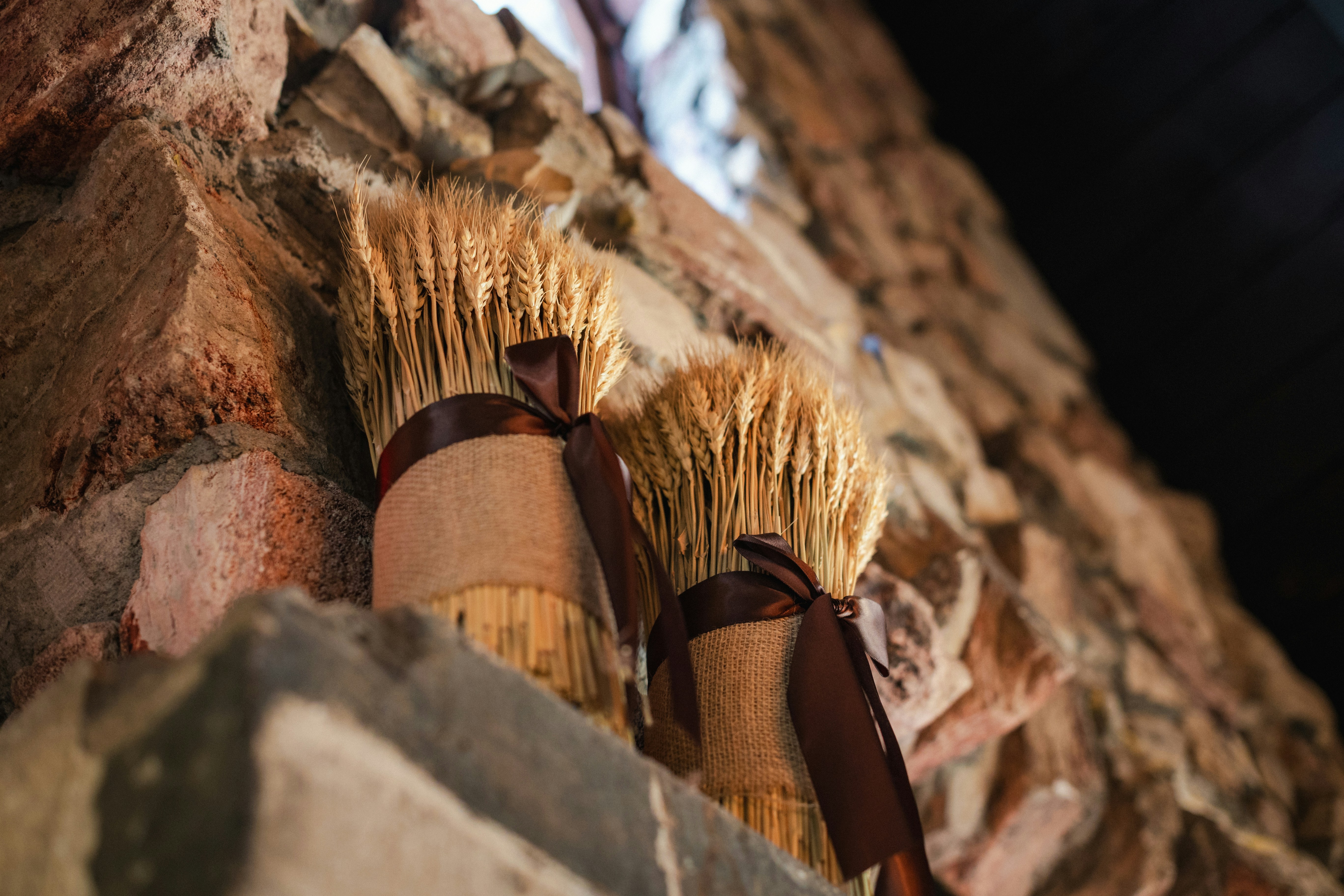 A close up of two brooms on a brick wall photo – Free Brown Image on ...