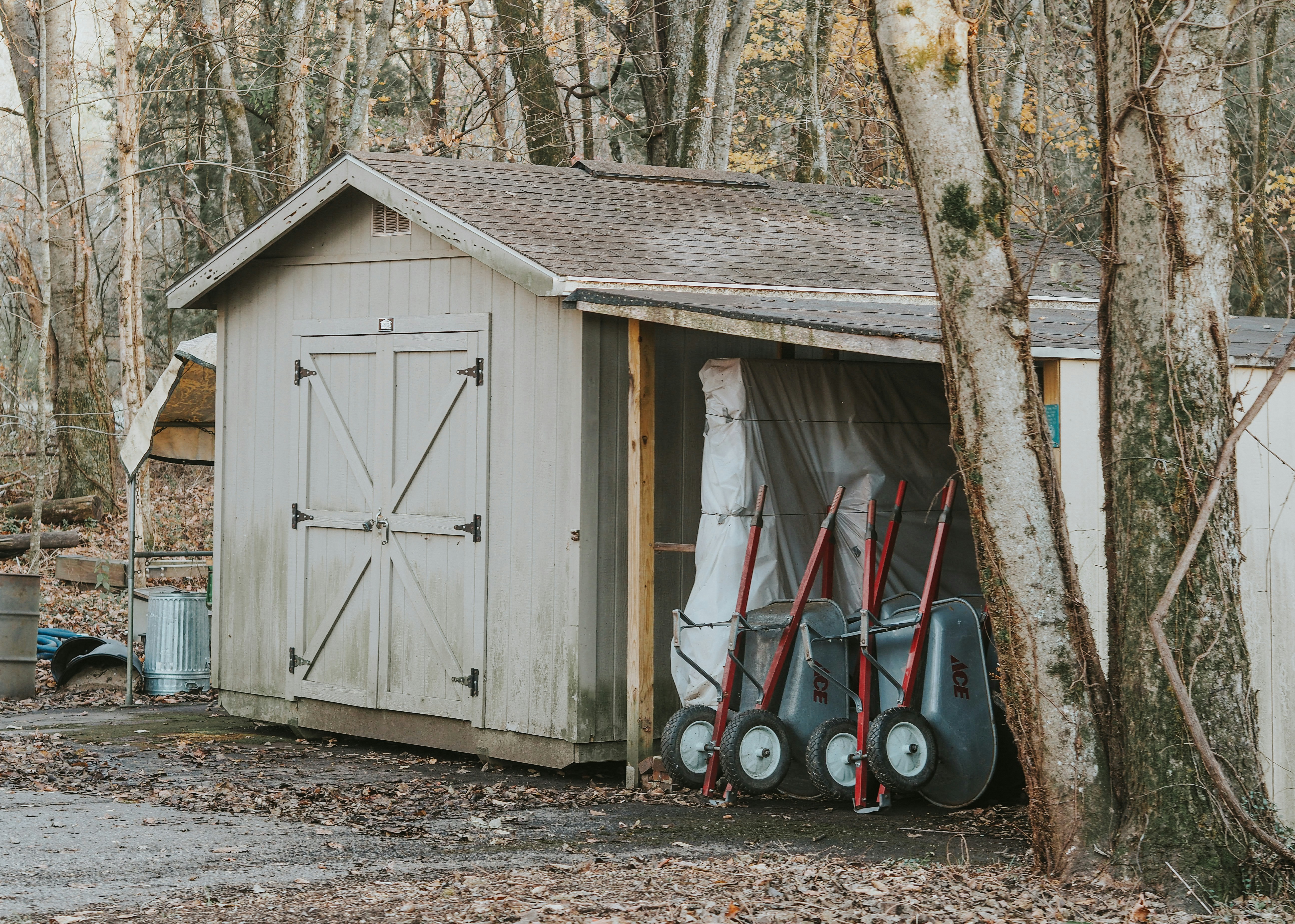 A storage shed with a shed door open photo – Free Indoors Image on Unsplash