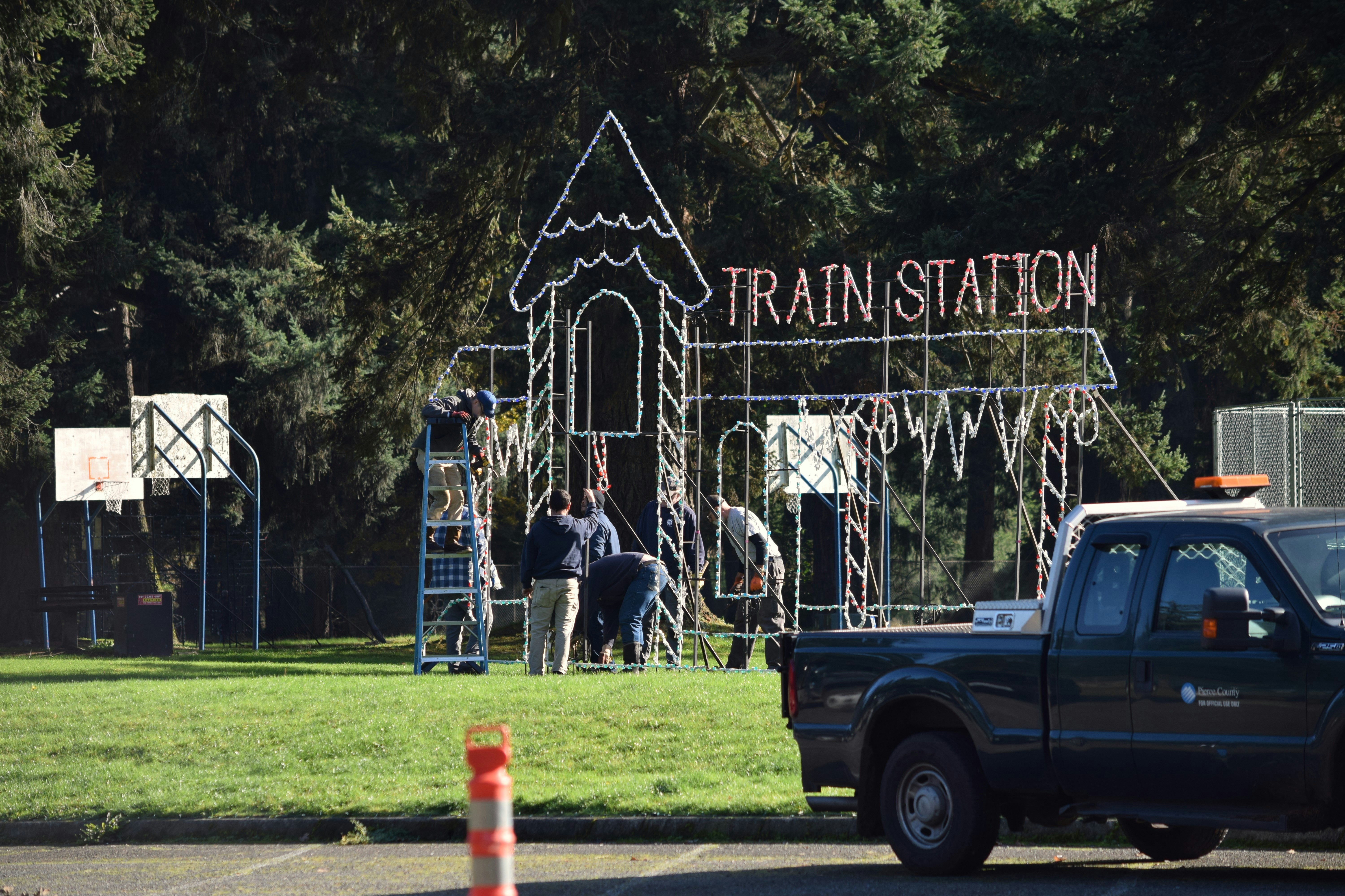 Constructing a whimsical train station tableaux under autumn light