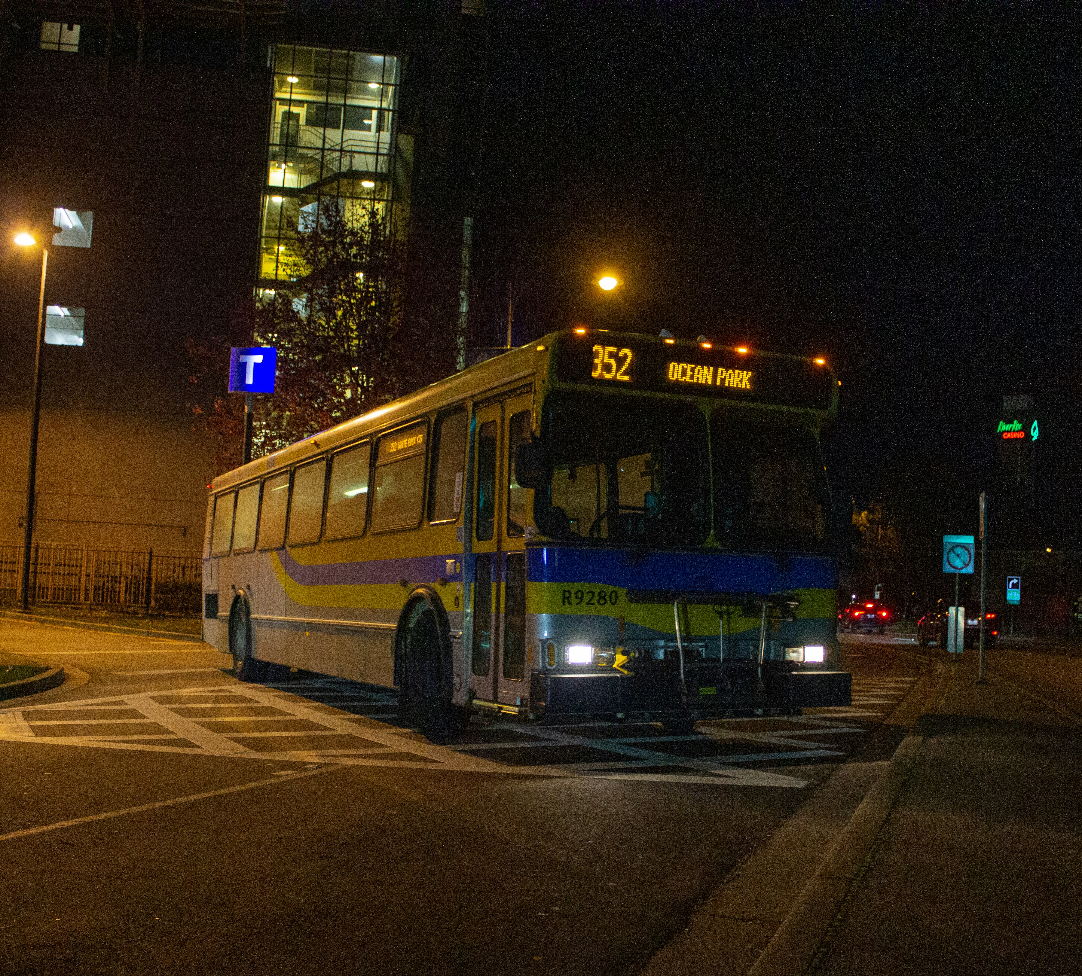 Nocturnal Commute: Urban Bus in Motion