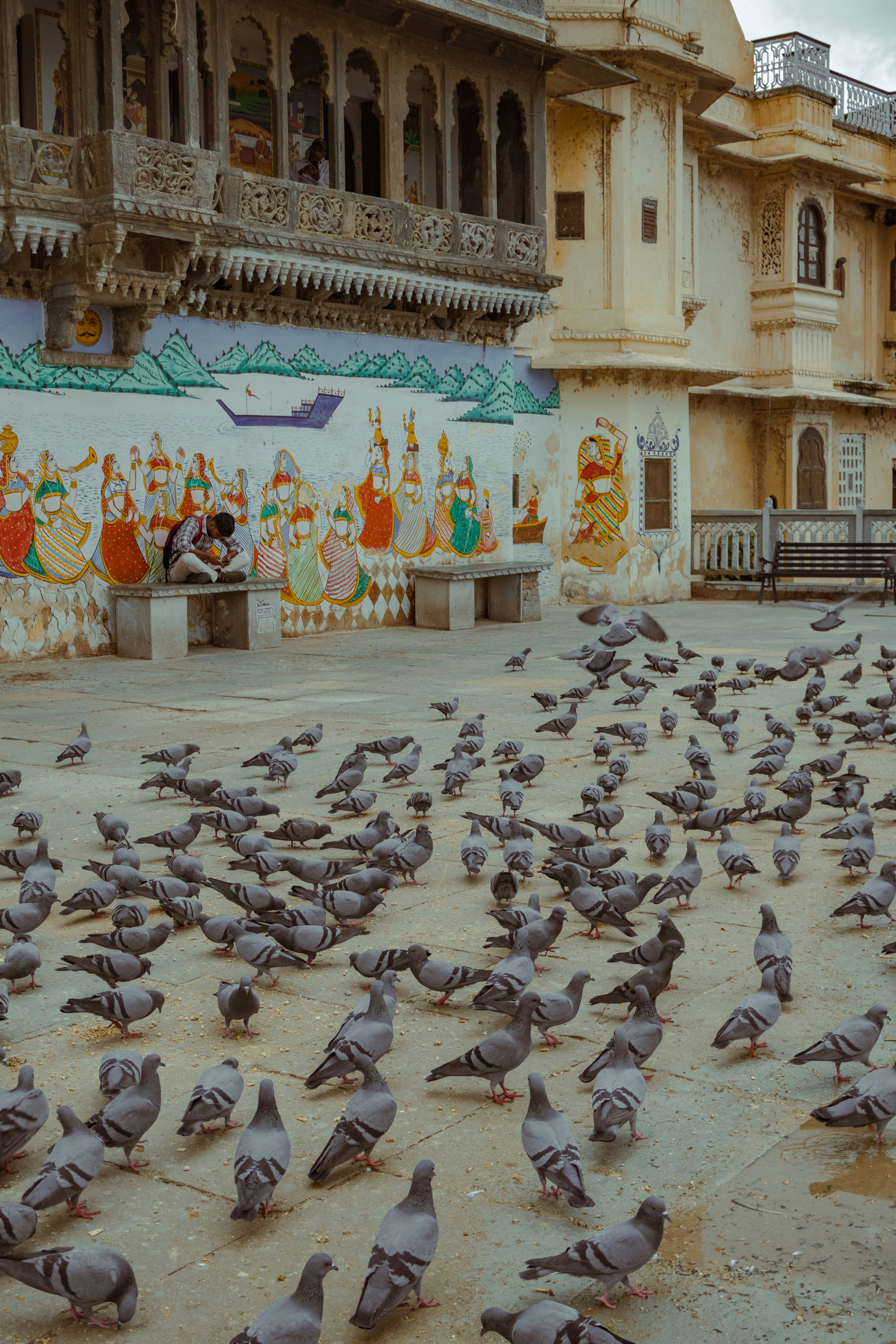 Courtyard of Murals and Pigeons