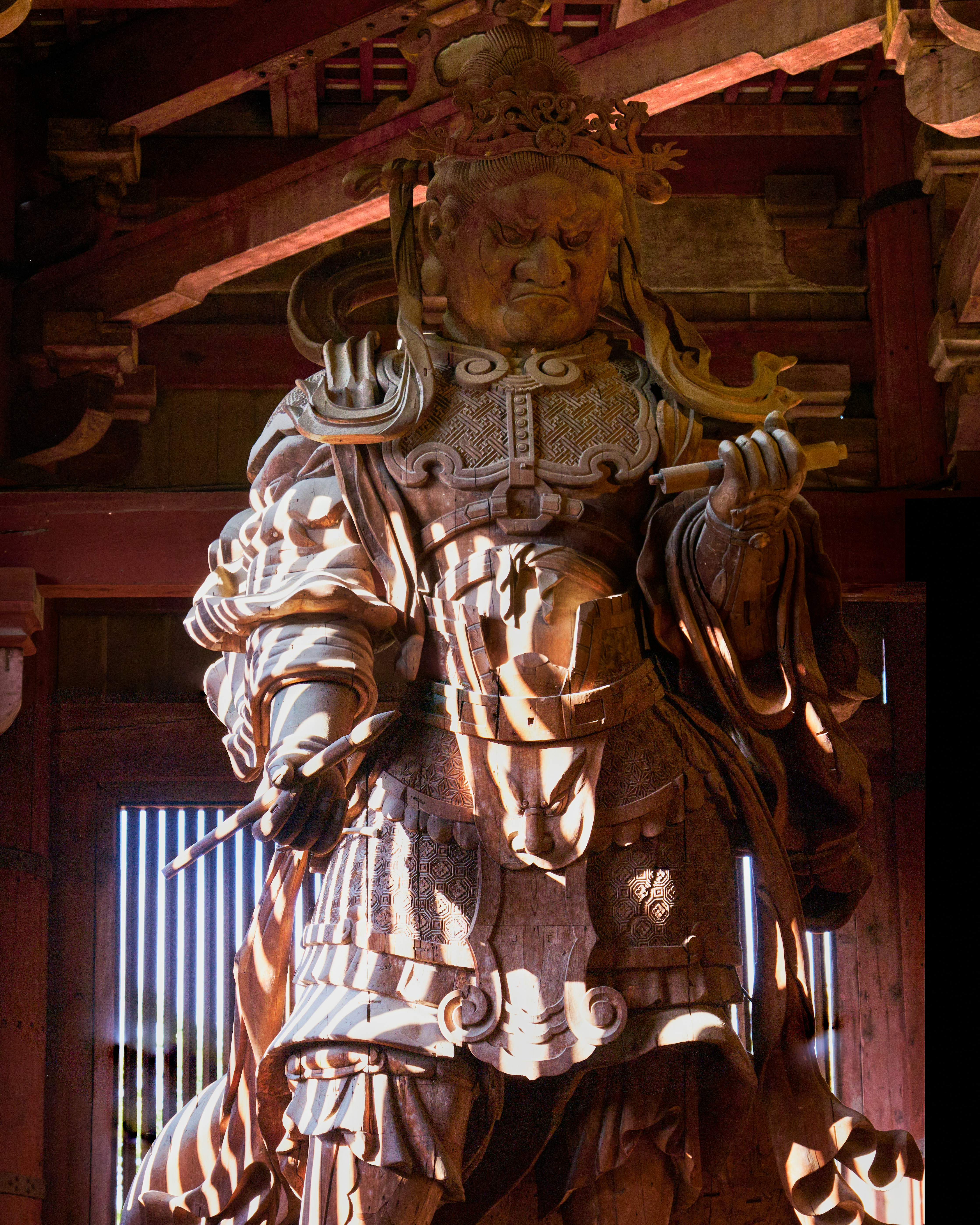 Crown-Wreathed Sentinel: A Stoic Temple Warrior in Dappled Light