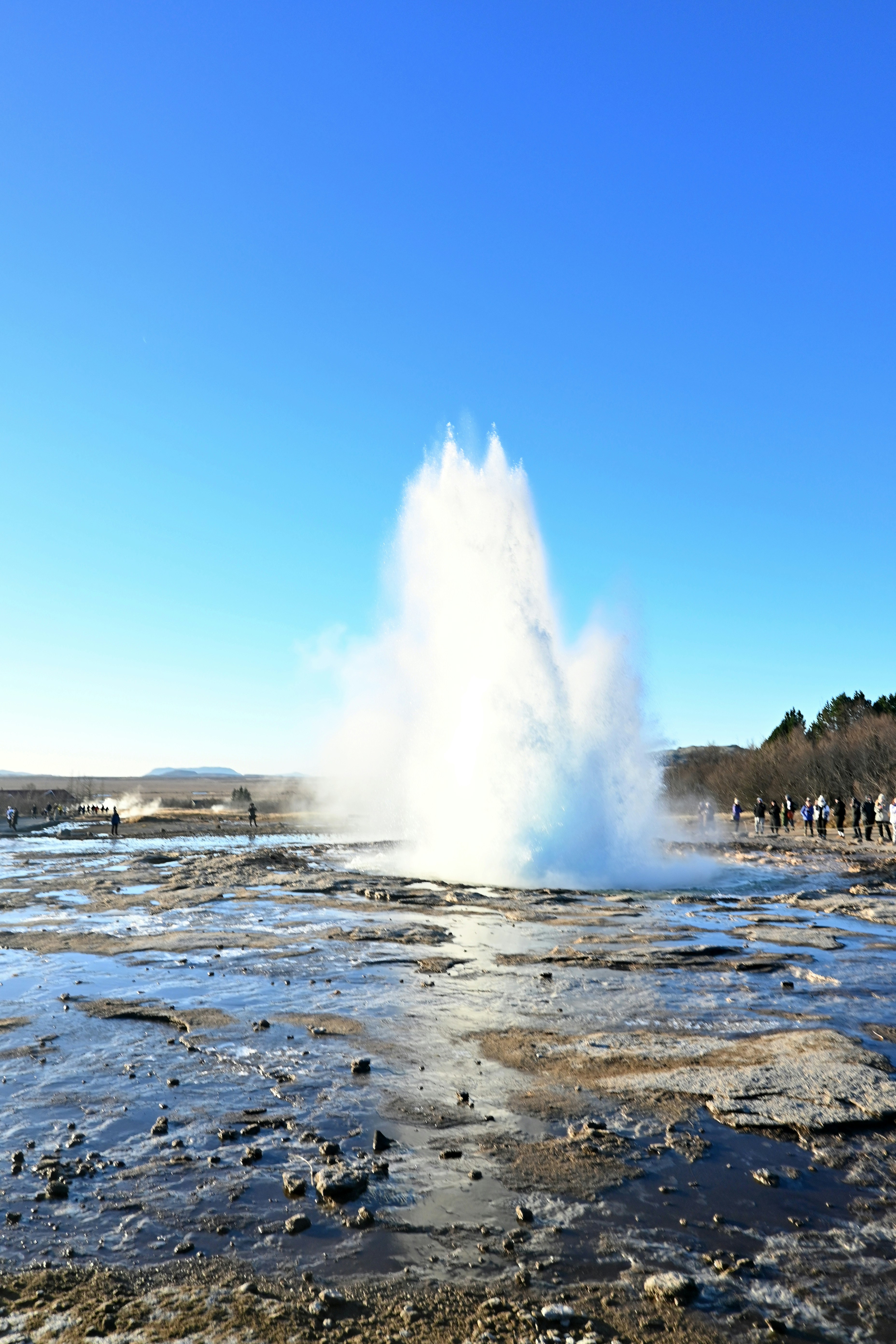 A group of people standing around a geyser photo – Free Iceland ...