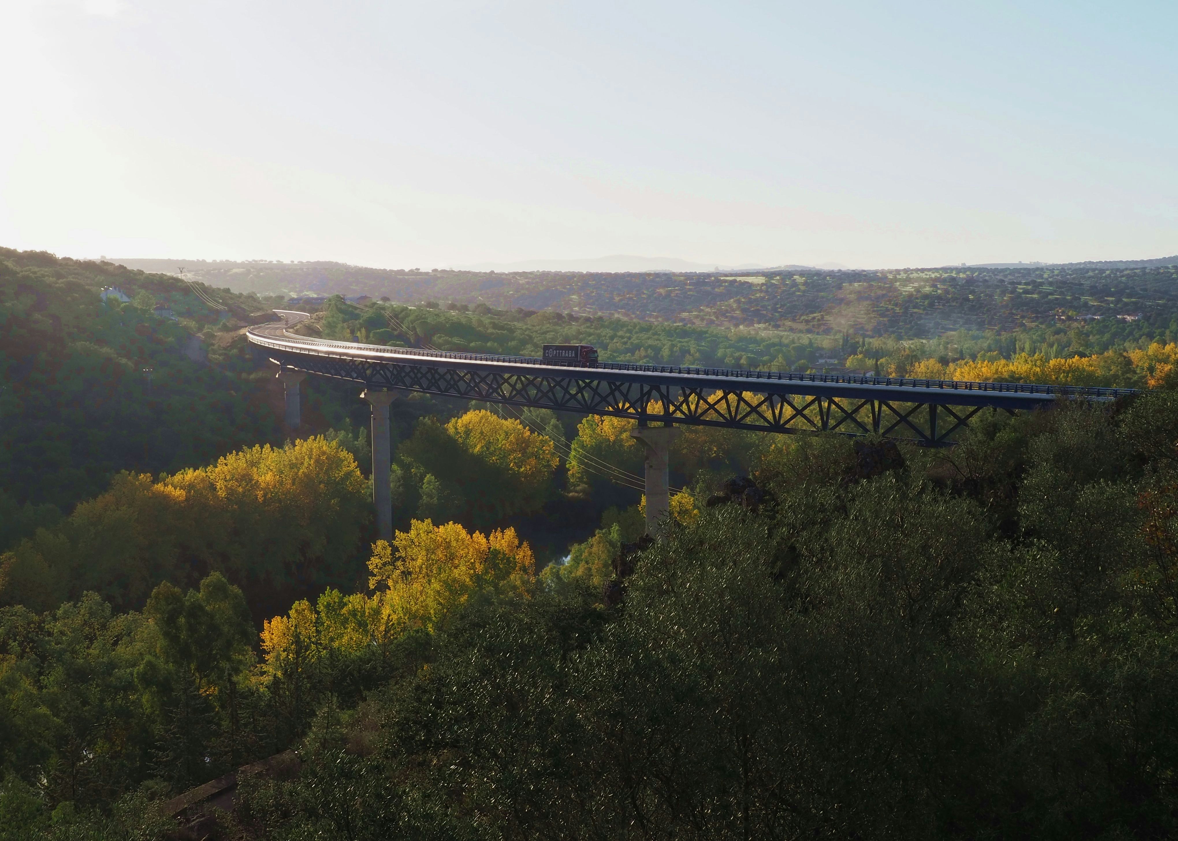 Autumn Span: Steel Bridge Crossing a Valley of Gold and Green