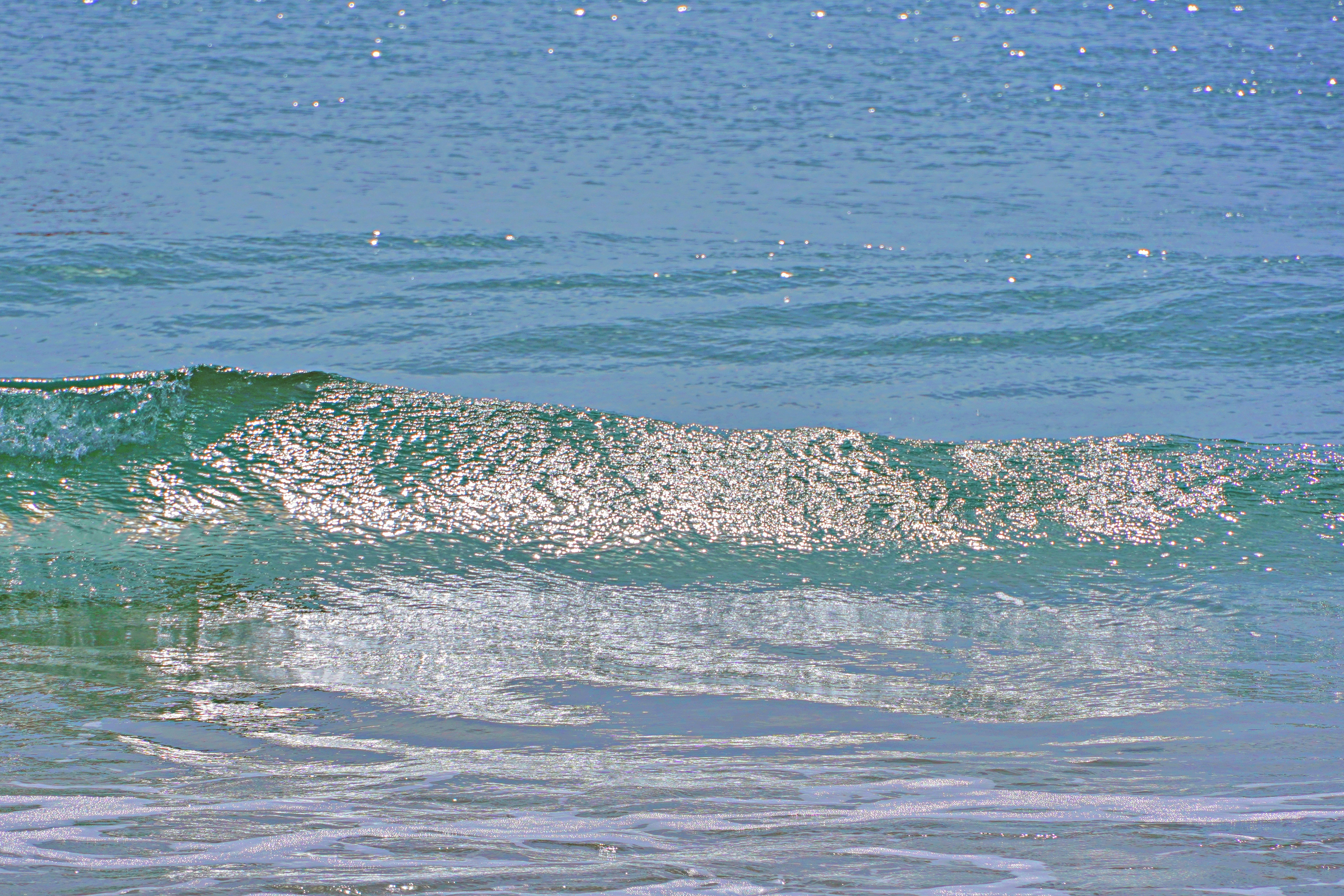 Teal Crest Unfolding: Sunlit Ripple on a Quiet Sea