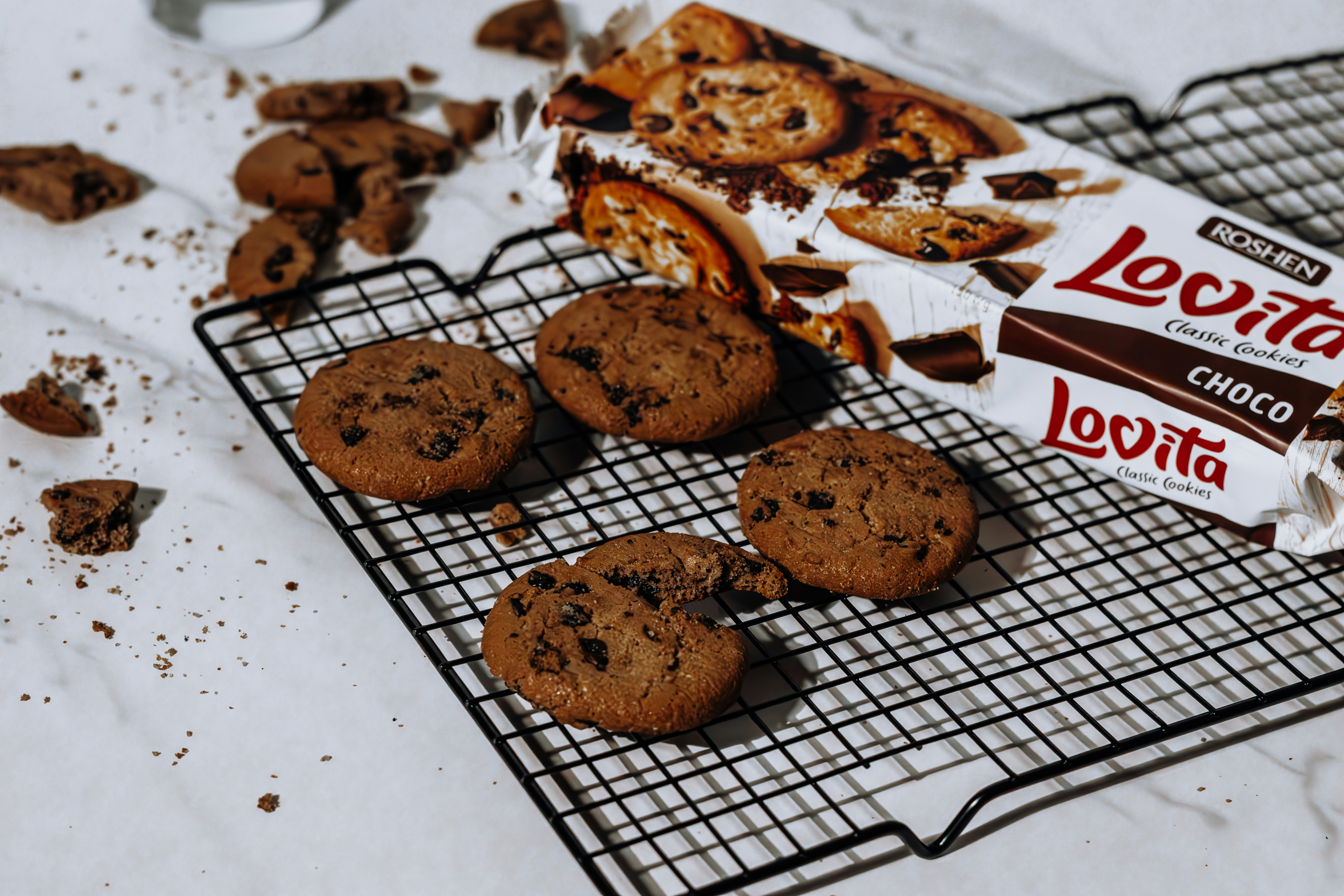 Crumbs on a Cooling Rack: Chocolate Chip Cookies beside Levita Choco