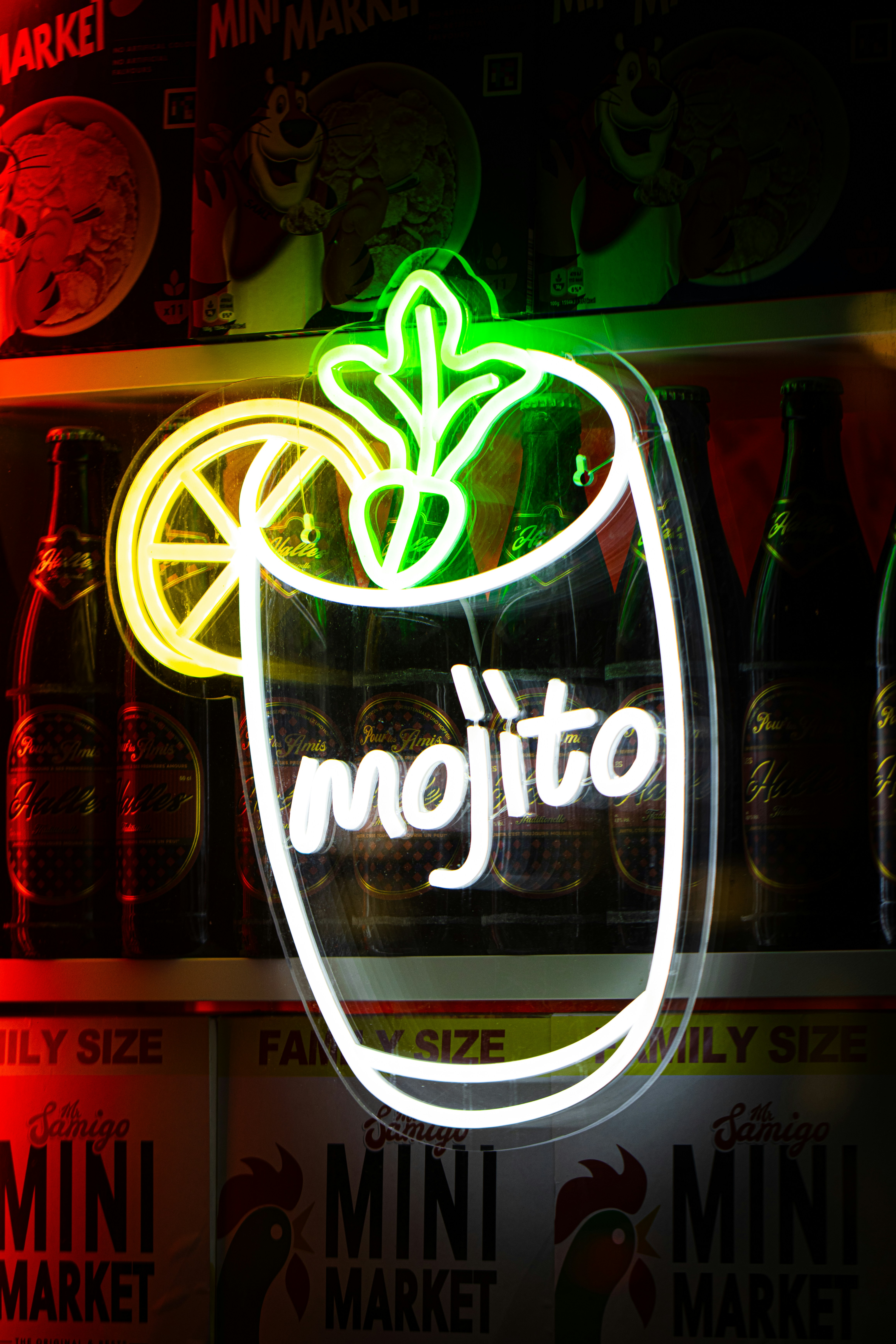 Neon Mojito Glow: Lime Crown Over a Glass Sign