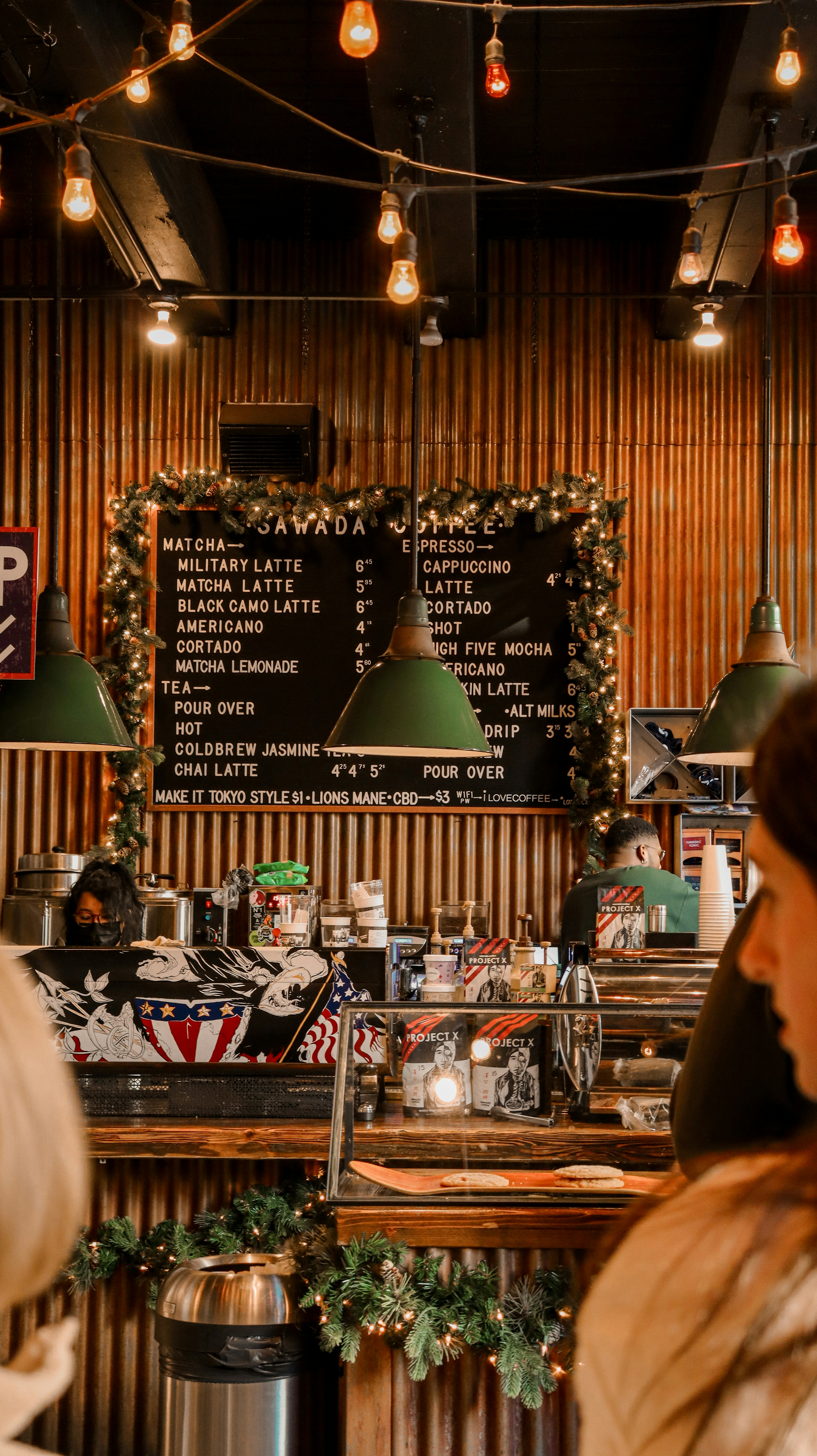 Chalkboard Glow: A Cozy Industrial Café Under Holiday Lights