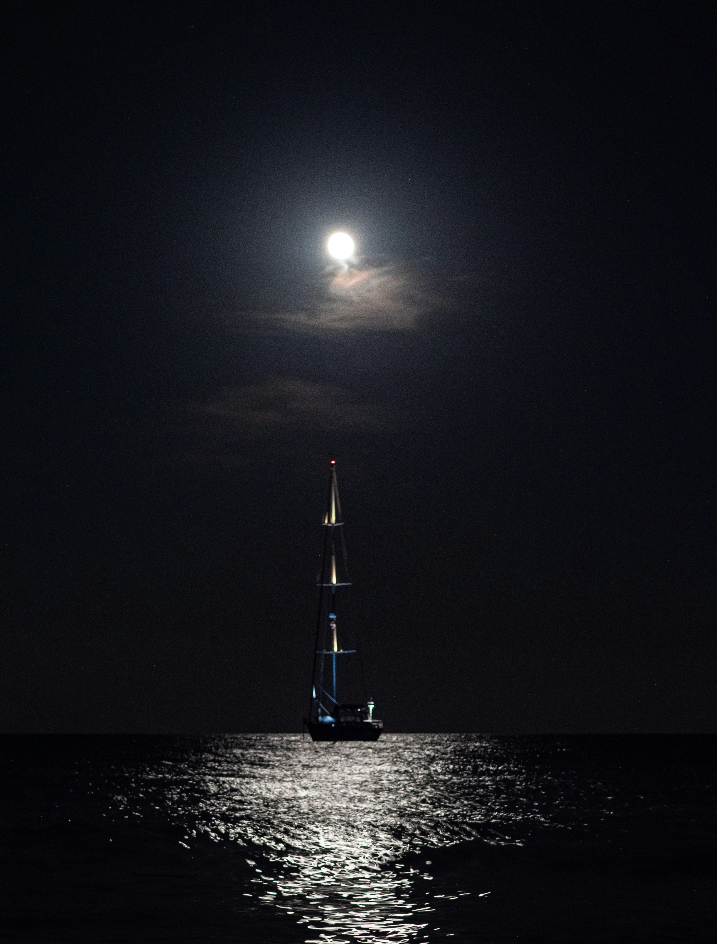 Moonlit Sails on a Silvered Sea