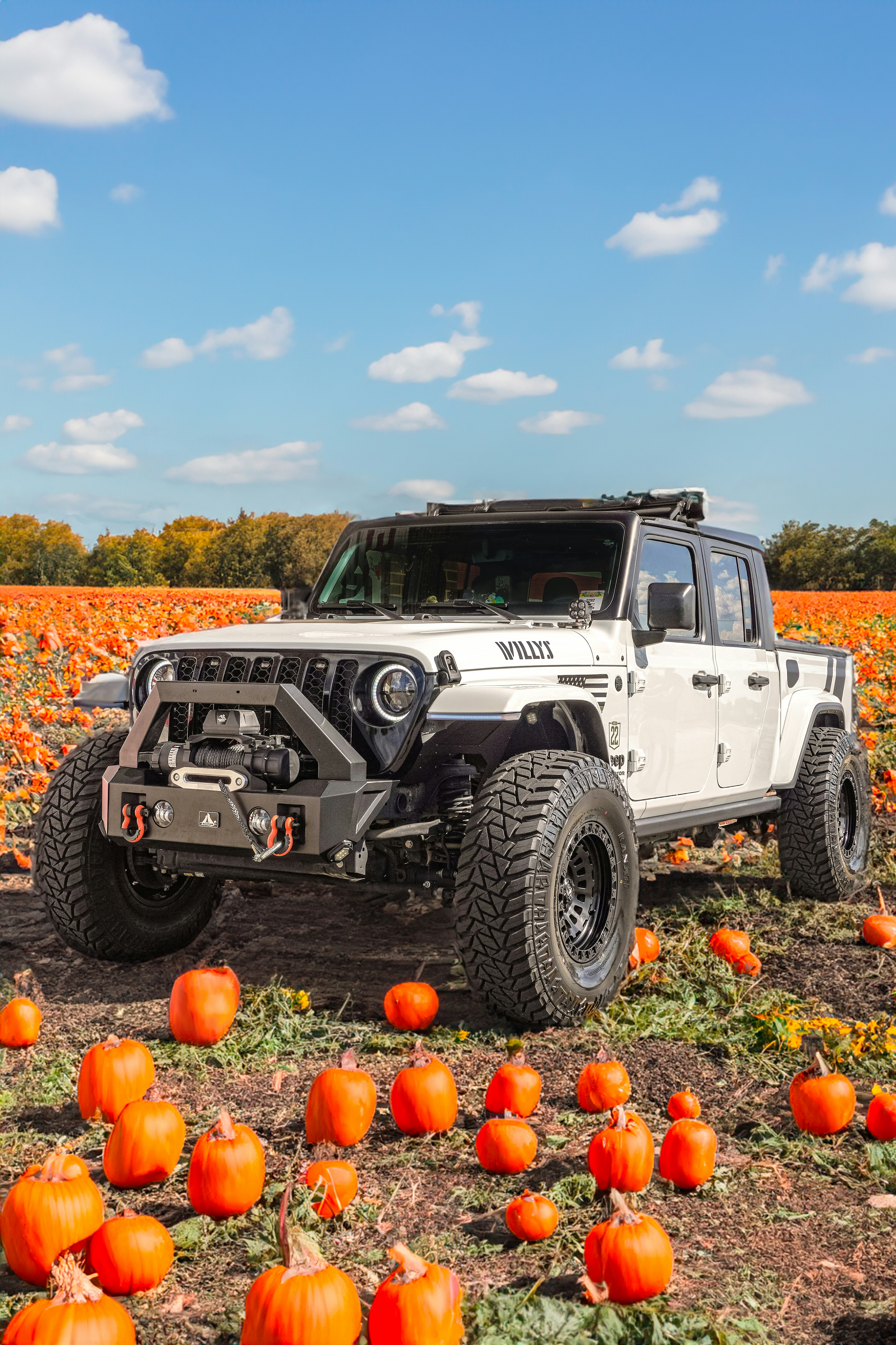 Harvest Jeep in a Pumpkin Patch: Power, Pollen, and Pumpkin Orange