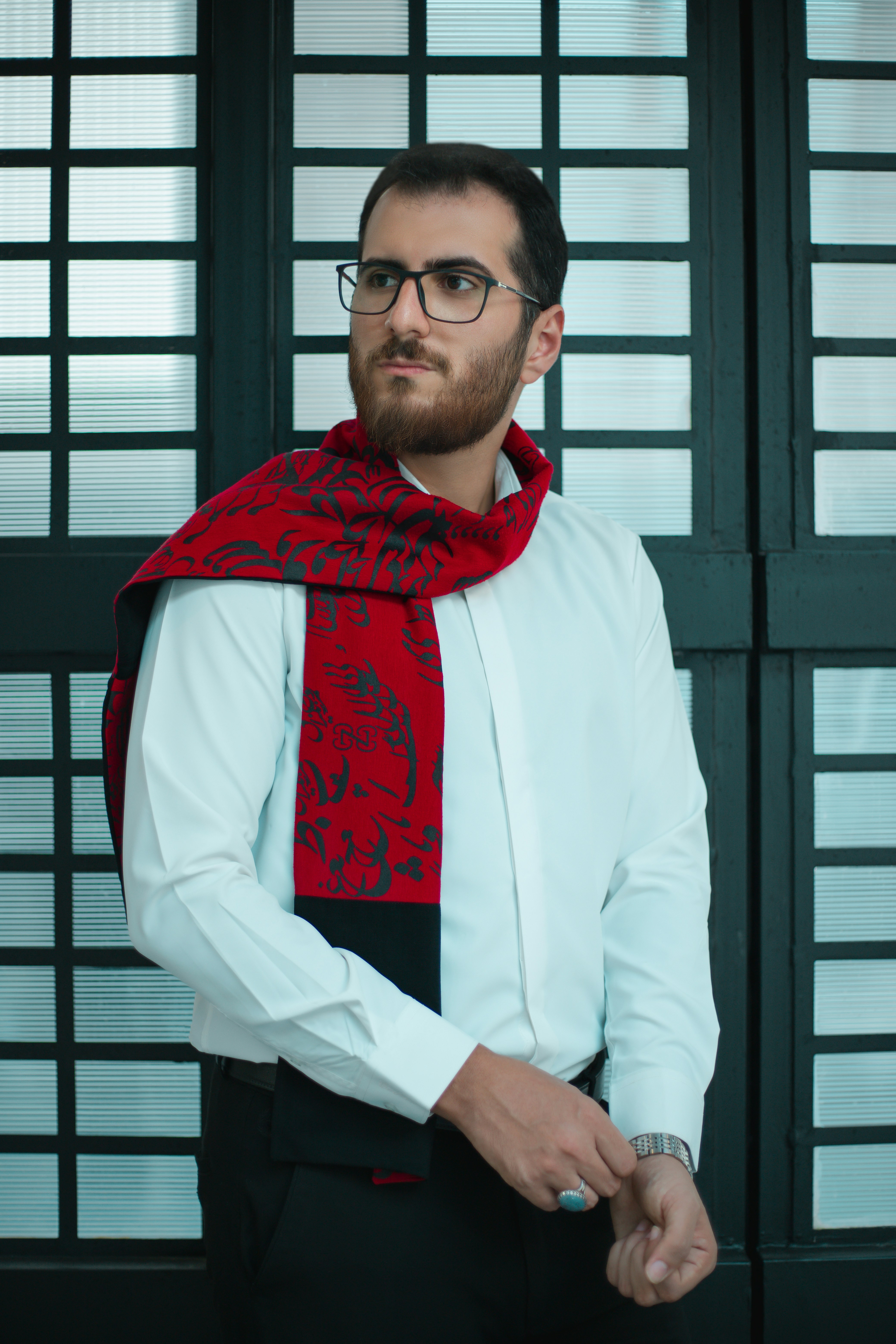 Eyewear and Elegance: A Scholar with a Red scarf
