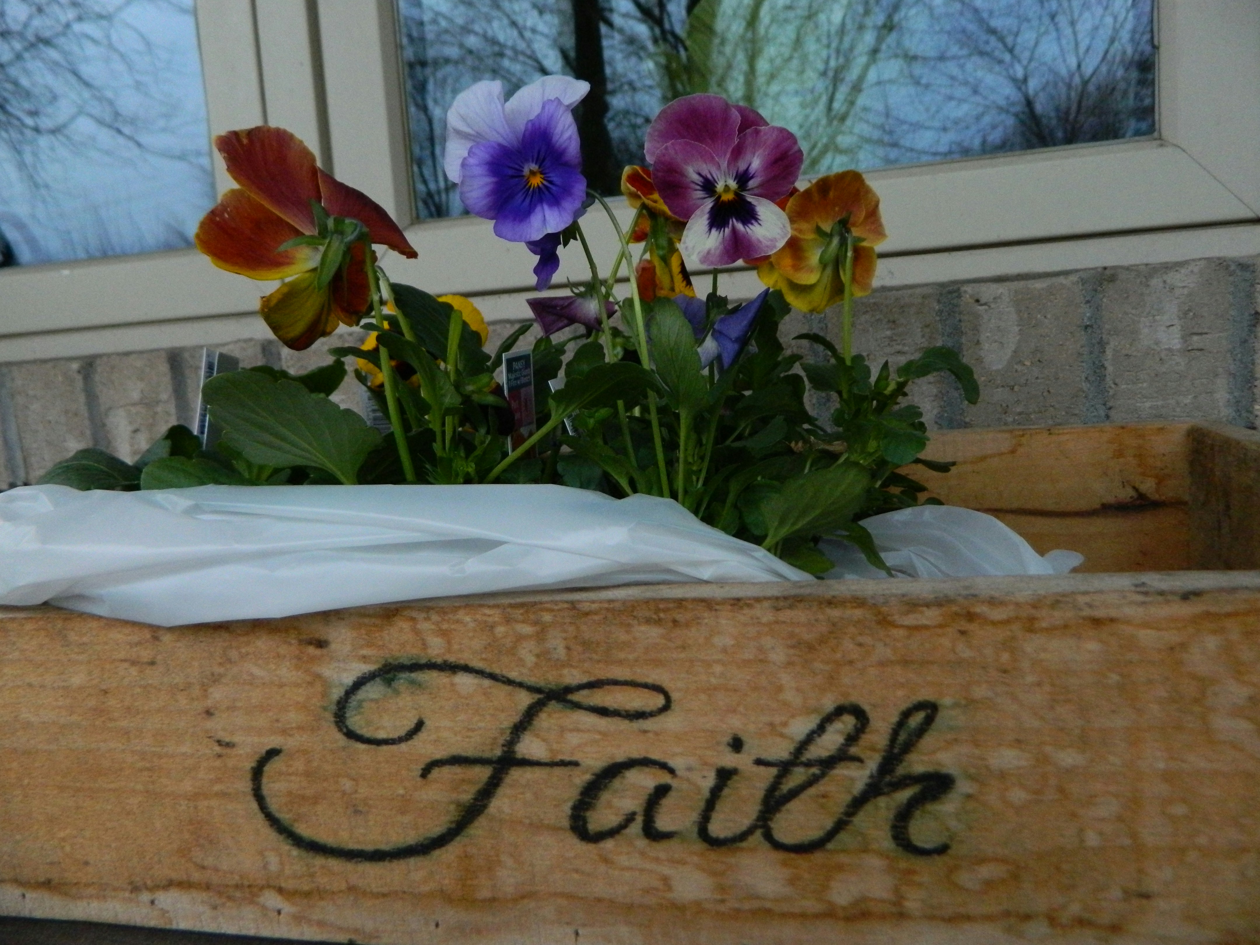 A wooden box with flowers in it that says faith photo – Free Plant ...