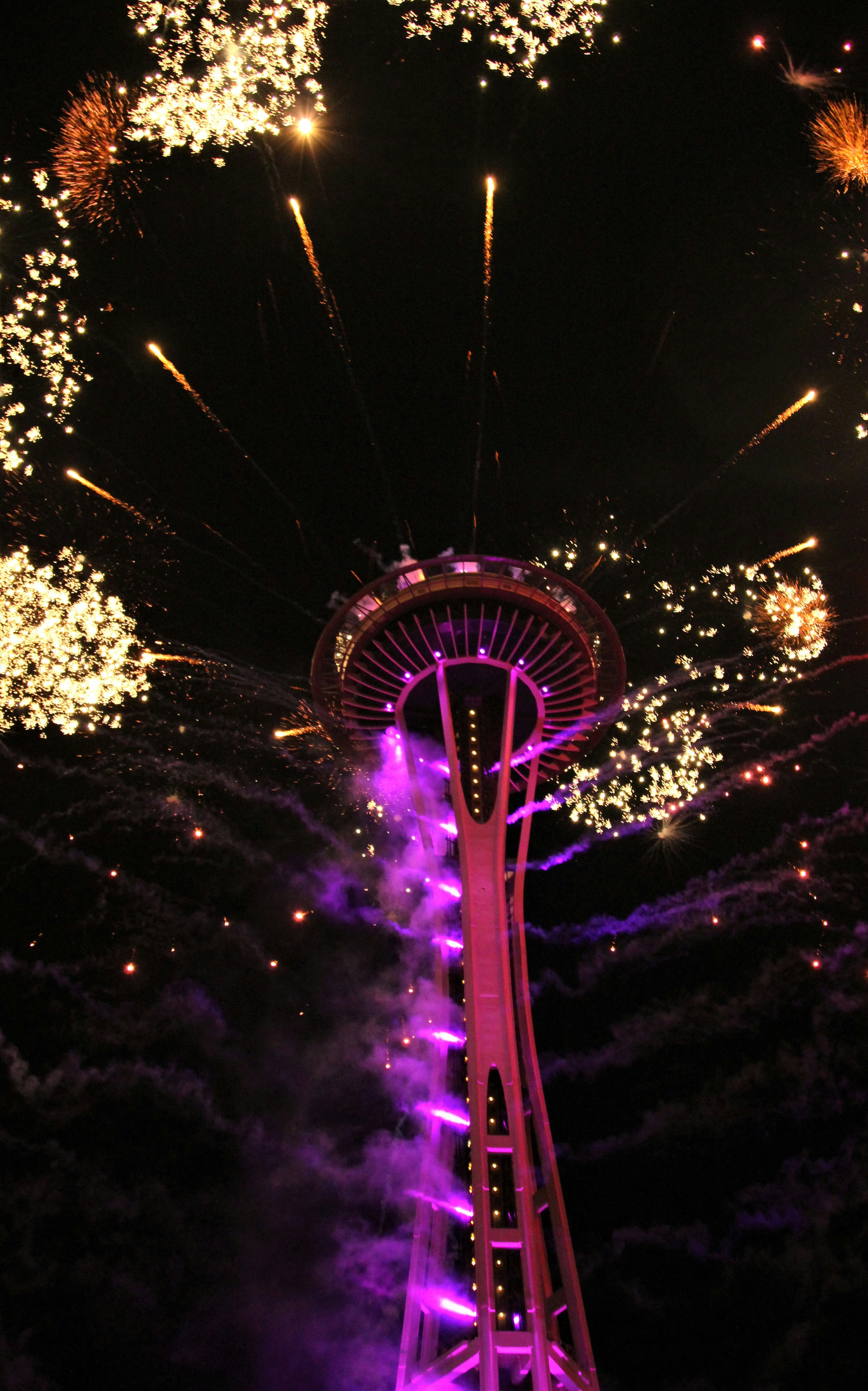 Fireworks are lit up in the sky above the space needle photo – Free ...