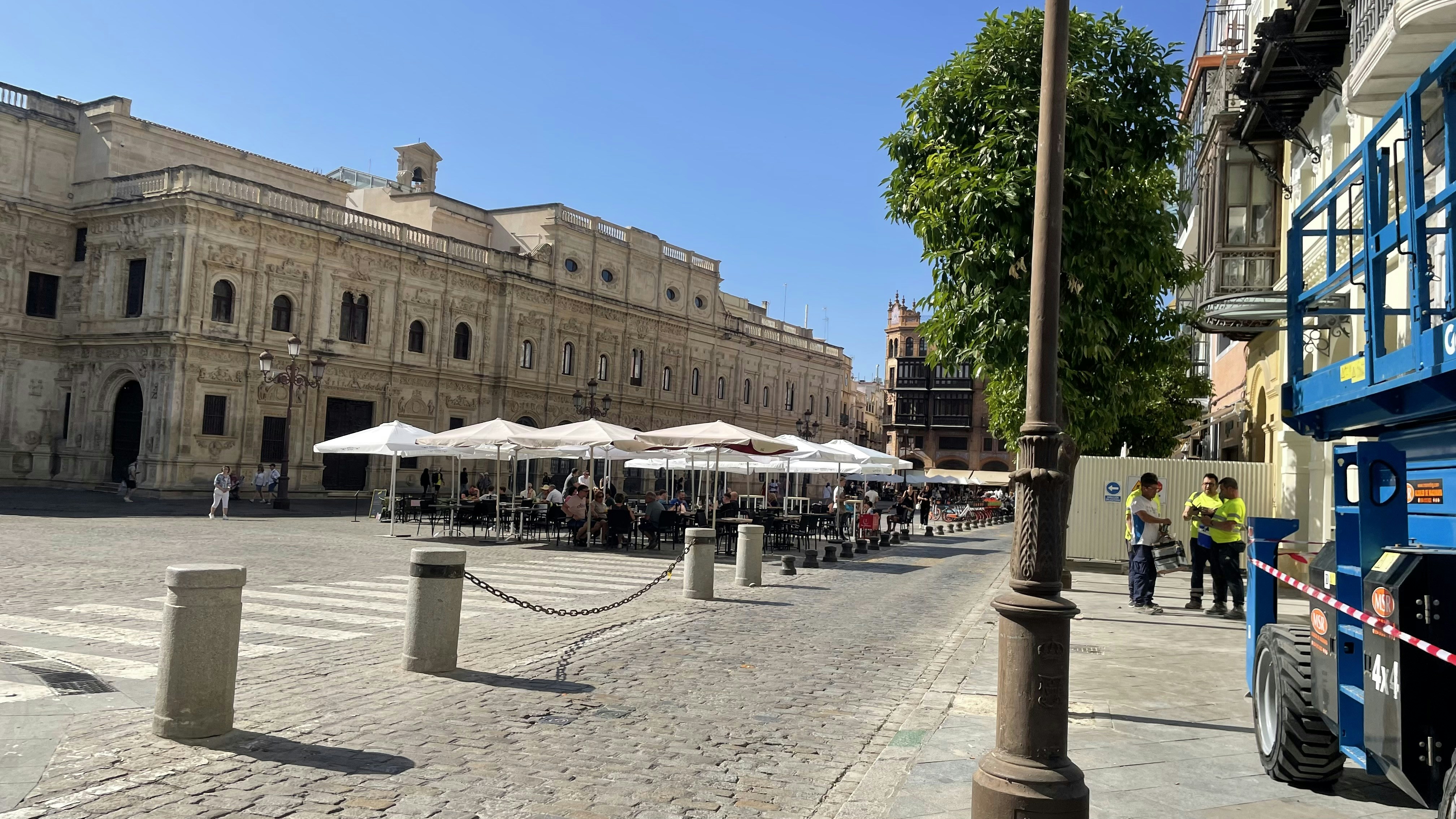 Sunlit Stroll Through Historic Plaza