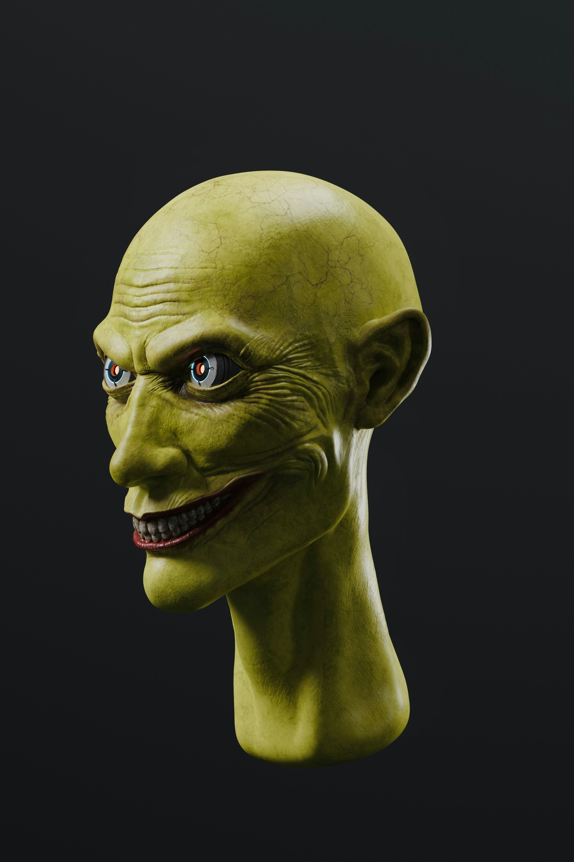 A green alien head with blue eyes and a griny grin photo – Free ...