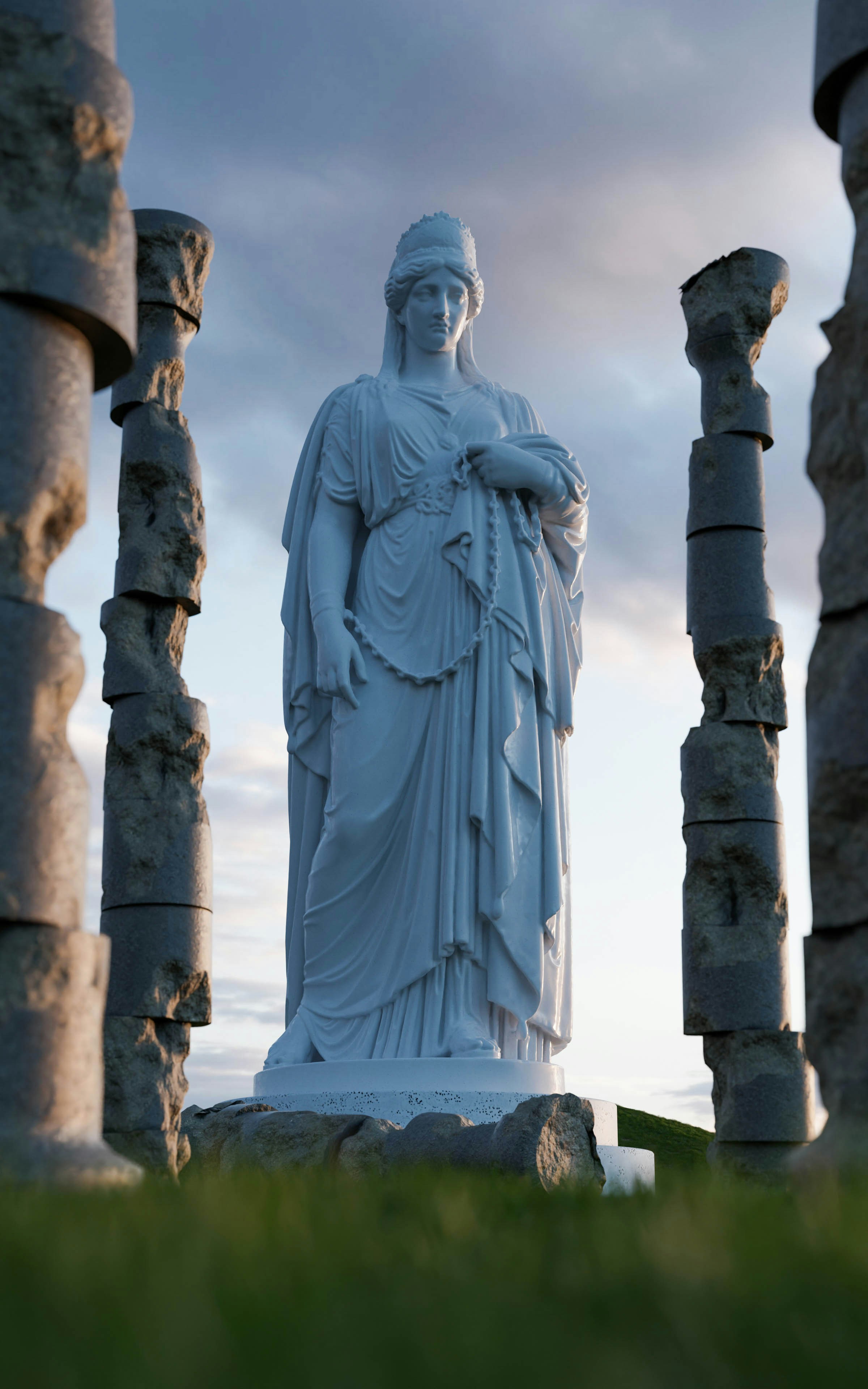 A statue of a woman surrounded by columns photo – Free Statue Image on ...