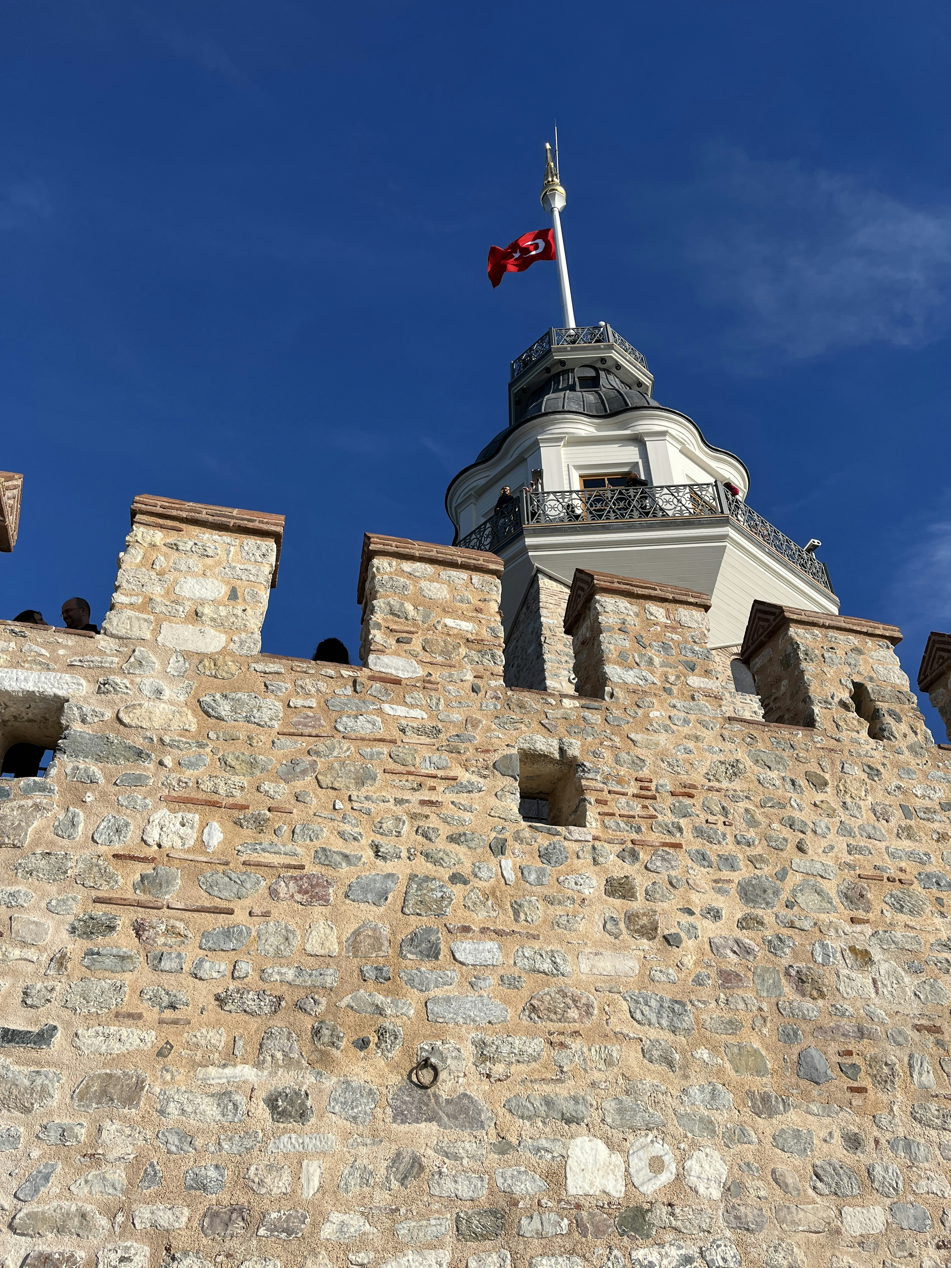 Flag at the Citadel: A Crenellated Bastion Under a Cobalt Sky
