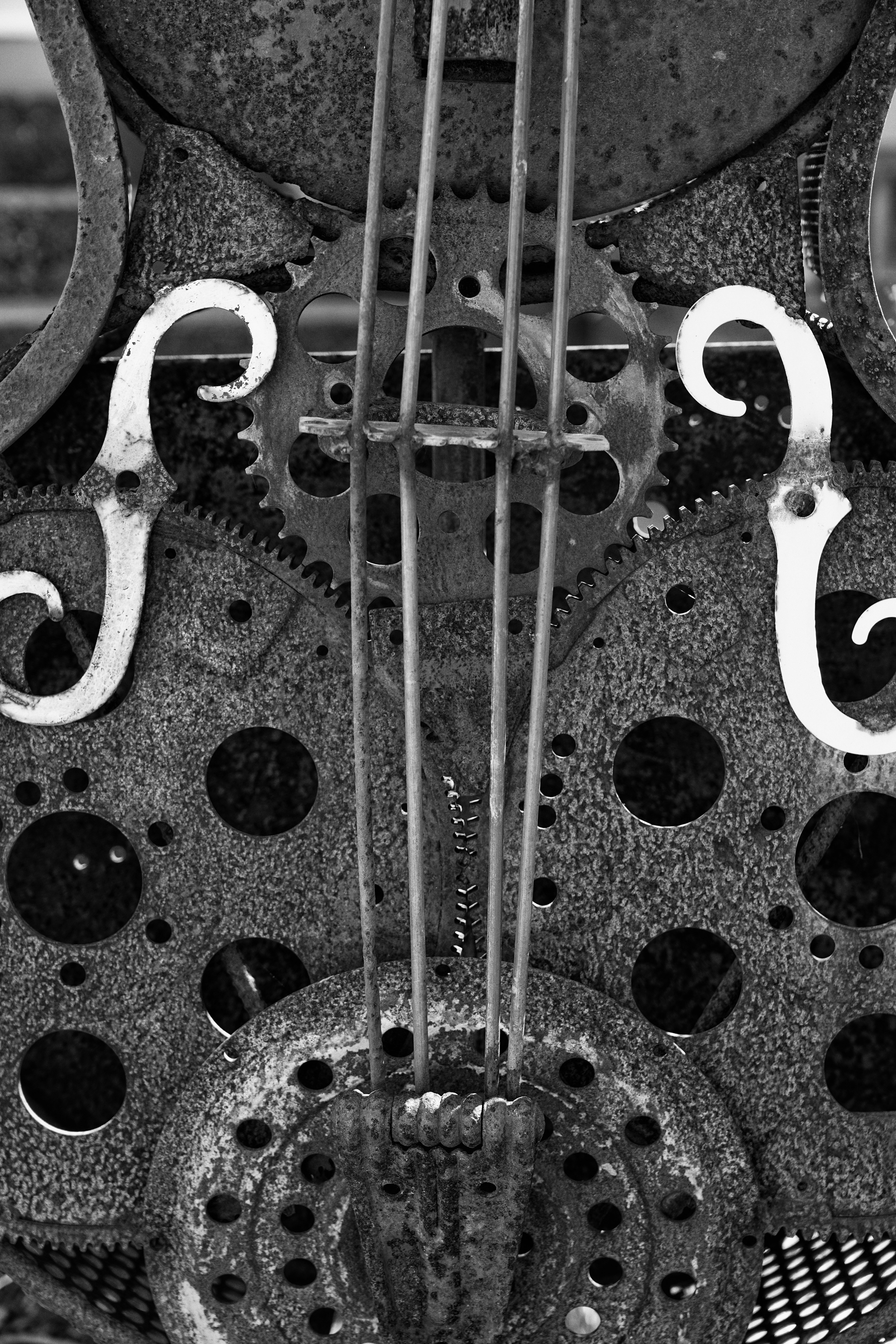 Rust and Resonance: Clockwork Strings in a Monochrome Gearscape