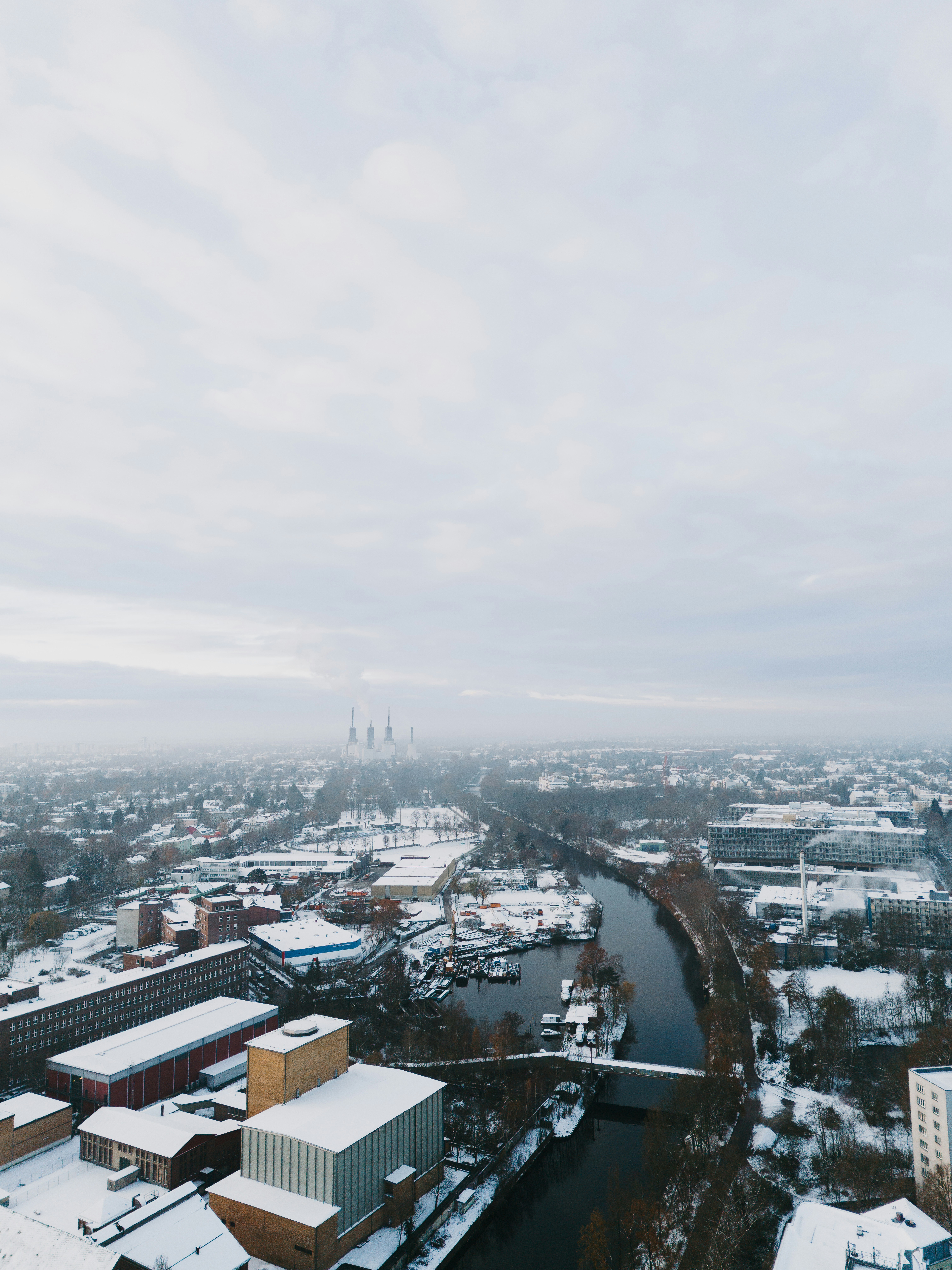 Drone photo of the skyline of Steglitz (Berlin, Germany) in winter