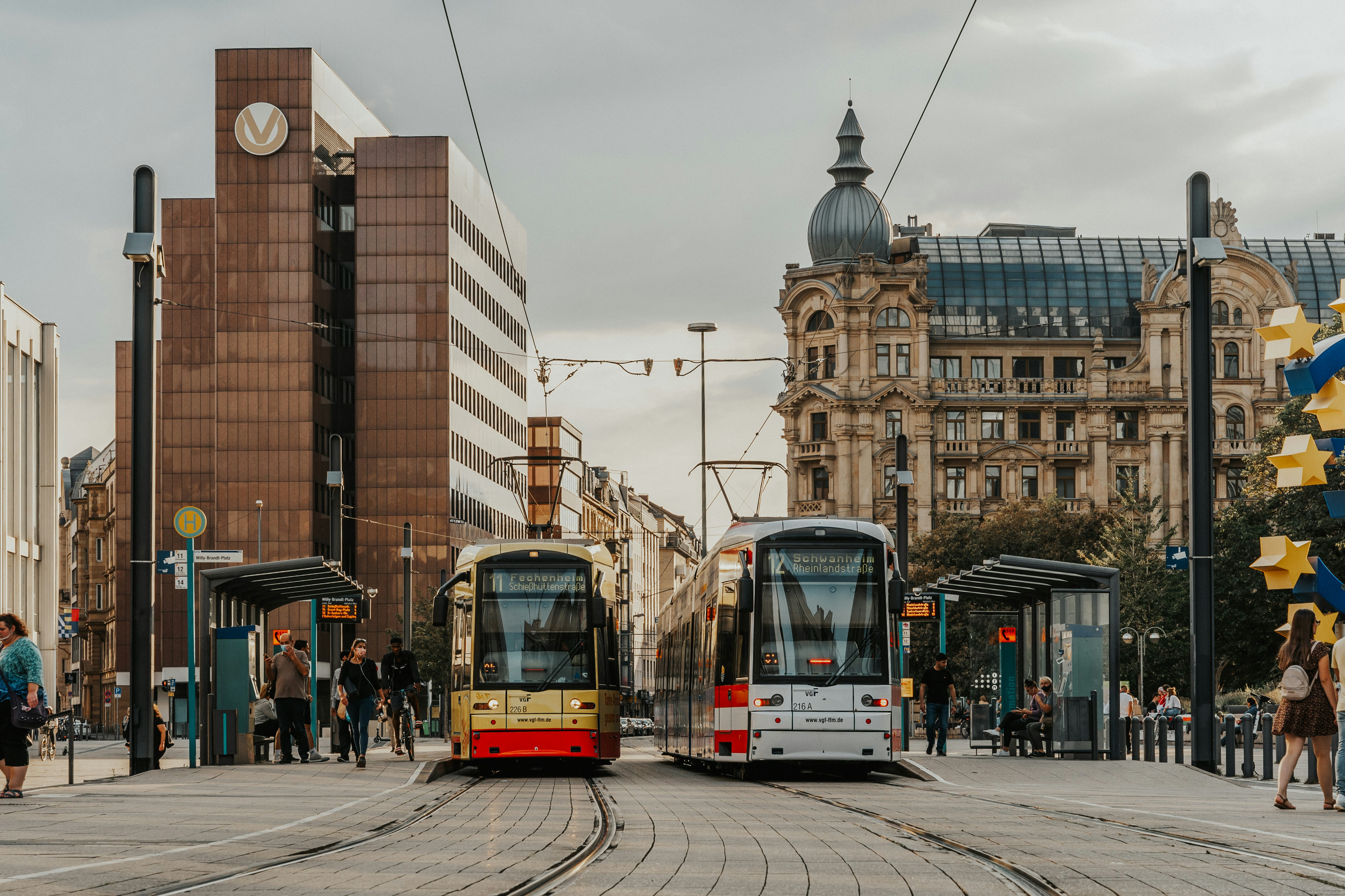 Two public transit buses on a city street photo – Free Car Image on ...
