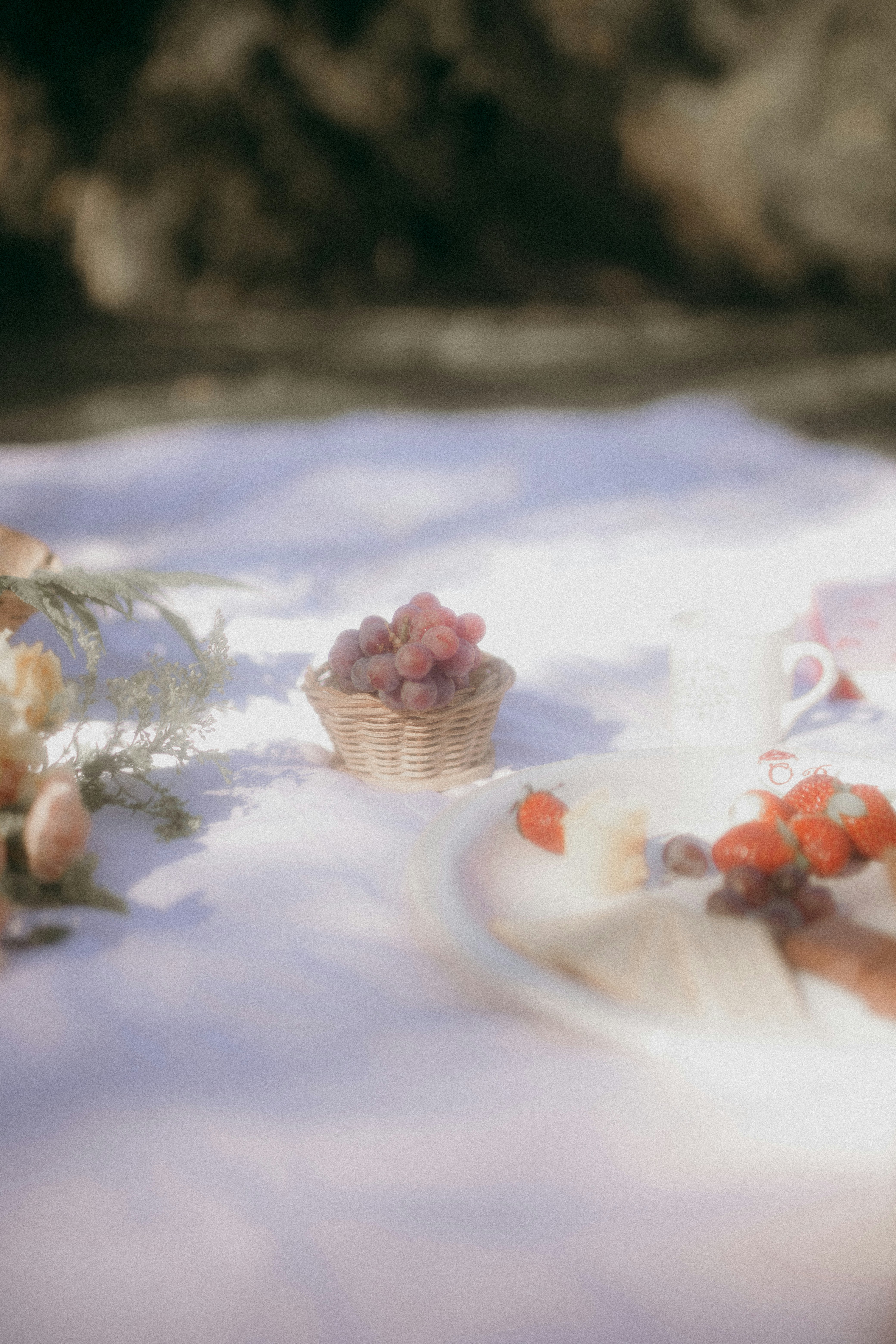 Pastel Picnic: Grapes in a Soft-Blur Garden