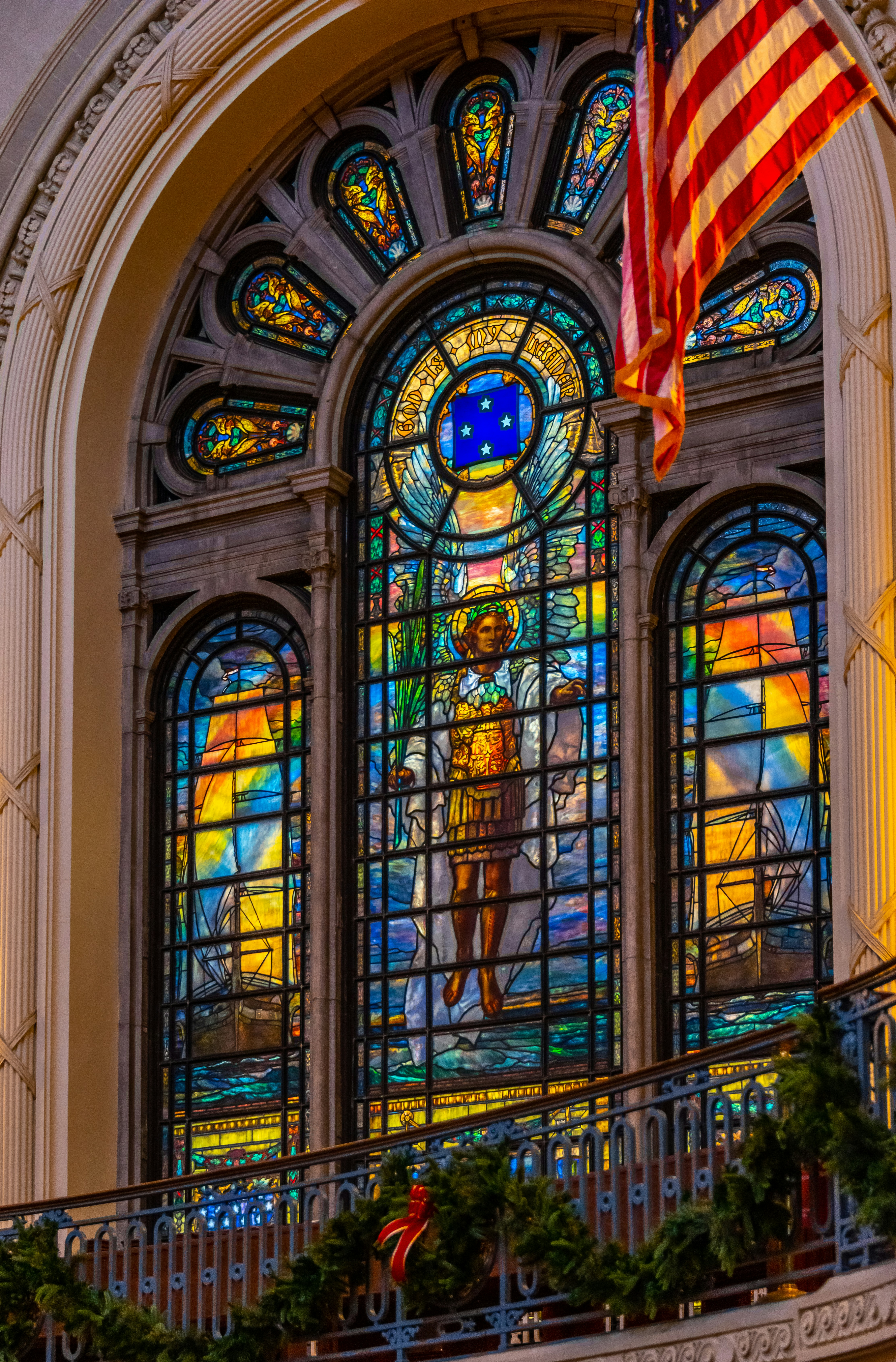 A beautiful stained glass window inside the chapel at the US Naval Academy.