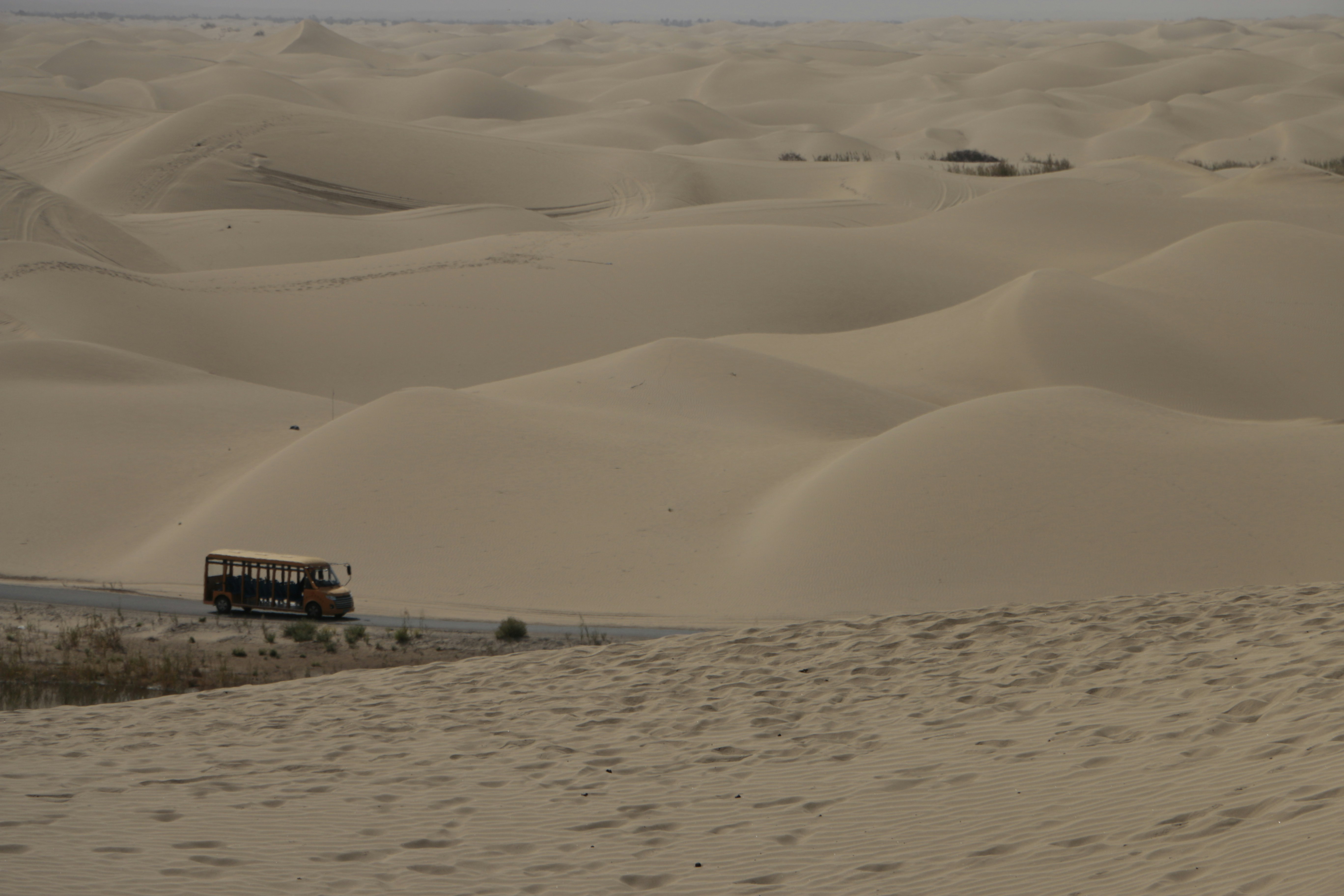 A bus is driving through the sand dunes photo – Free Nature Image on ...