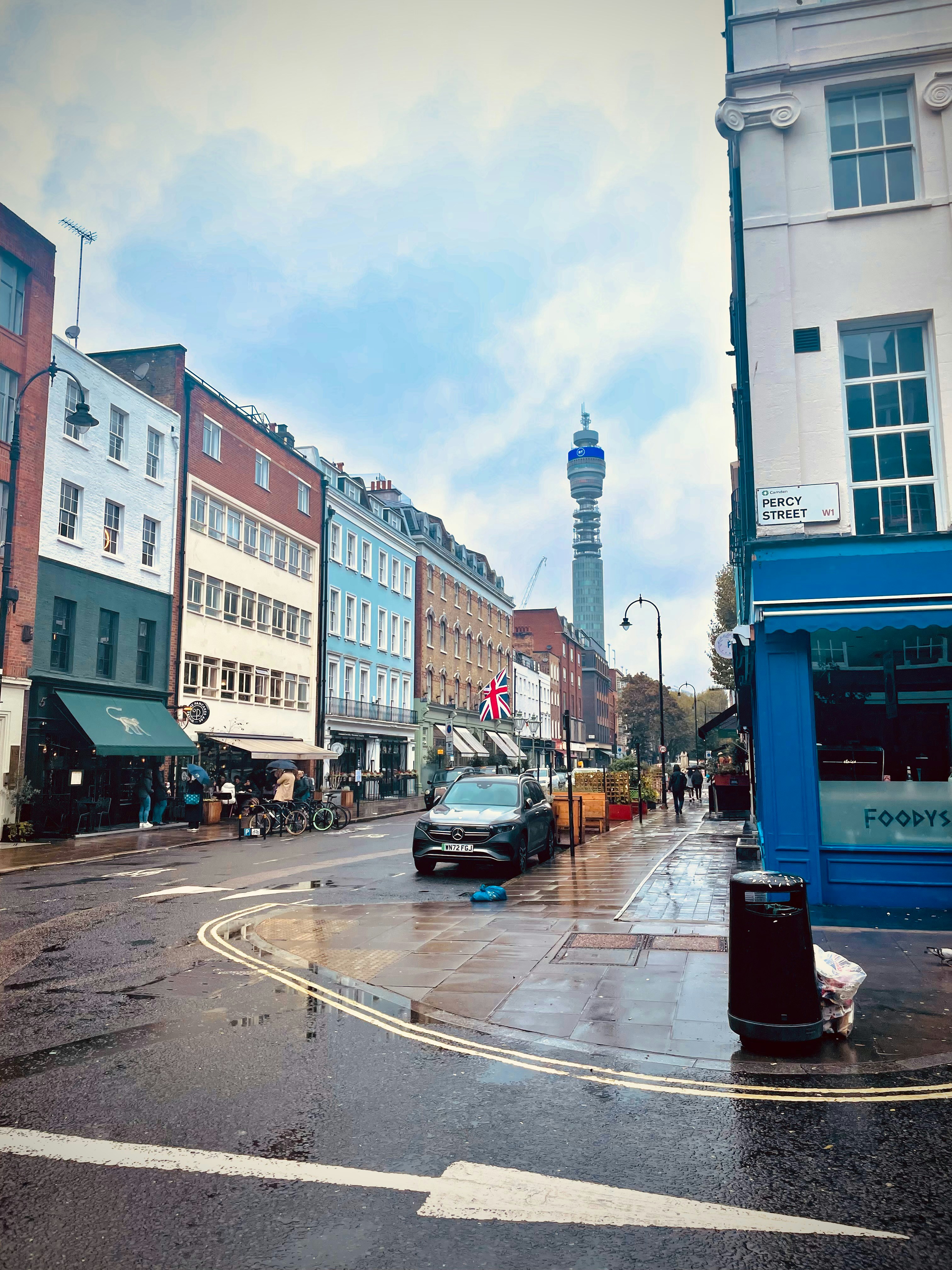 City Street Convergence under a Weathered Sky