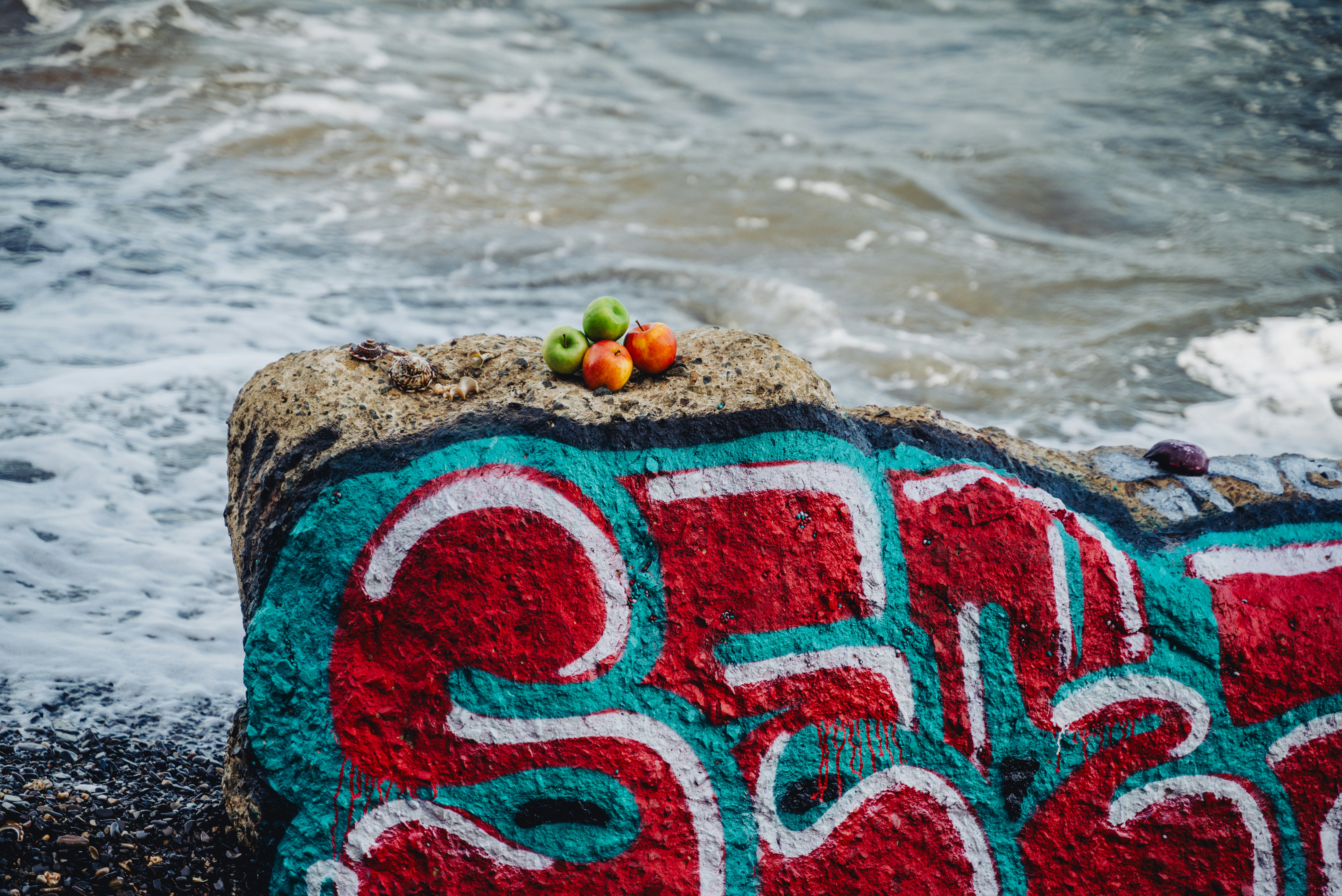 A piece of graffiti on a rock near the ocean photo – Free Rock Image on ...