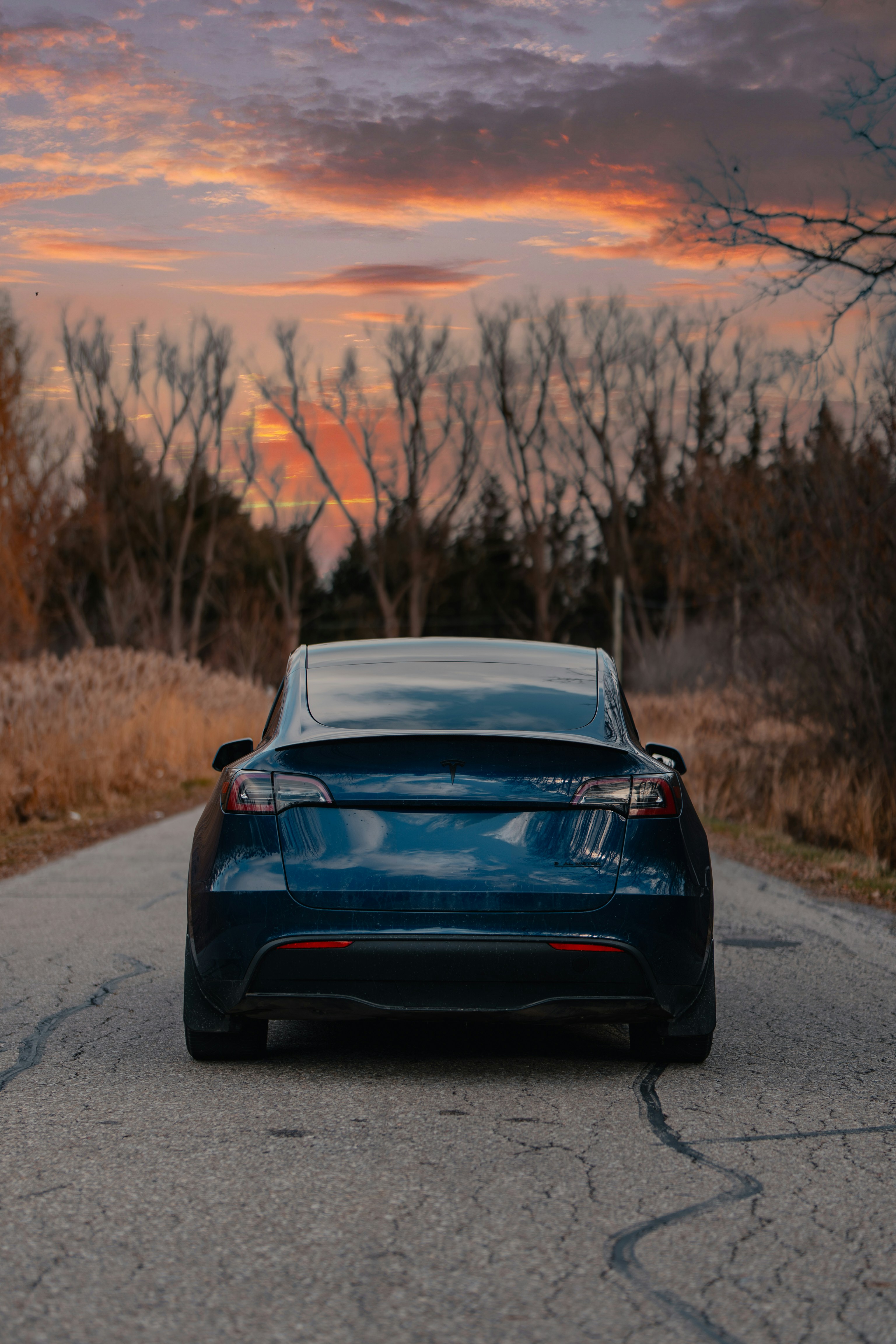 A blue car parked on the side of a road photo – Free Tesla model y ...