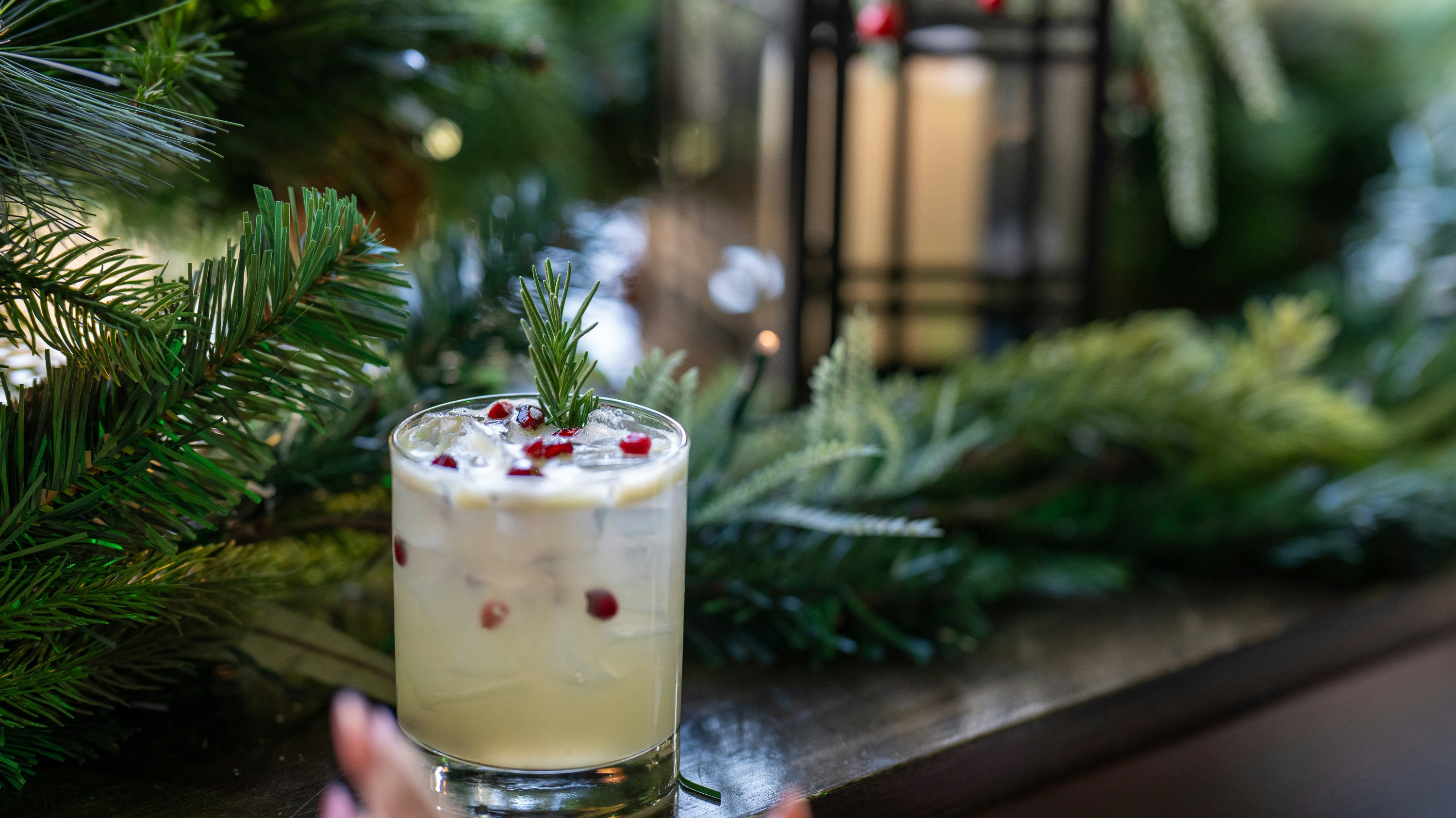 Citrus Glow: A Holiday Cocktail in a cozy, pine-framed Set