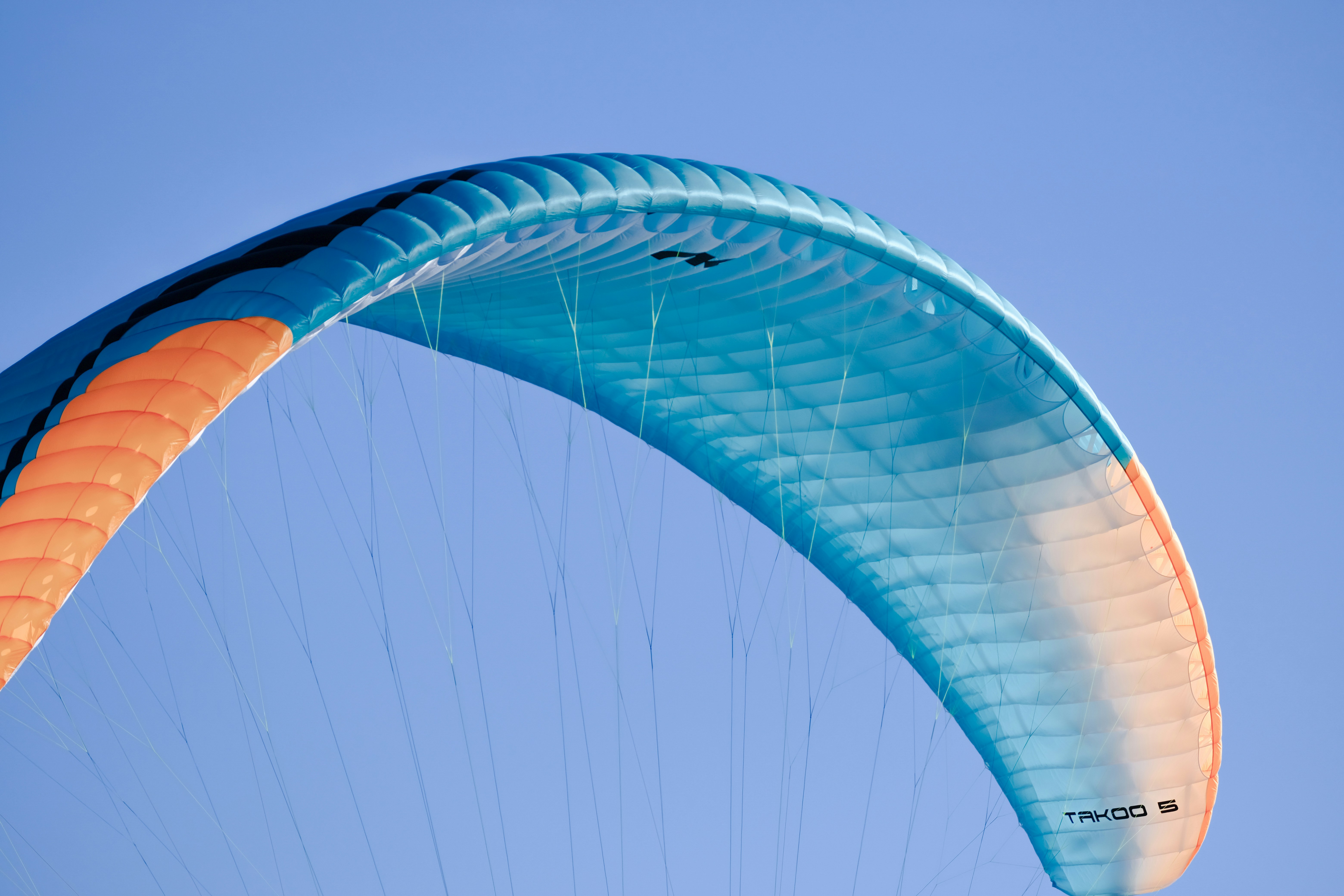 Arc of Flight: Close-Up on a Blue-Orange Paraglider Wing