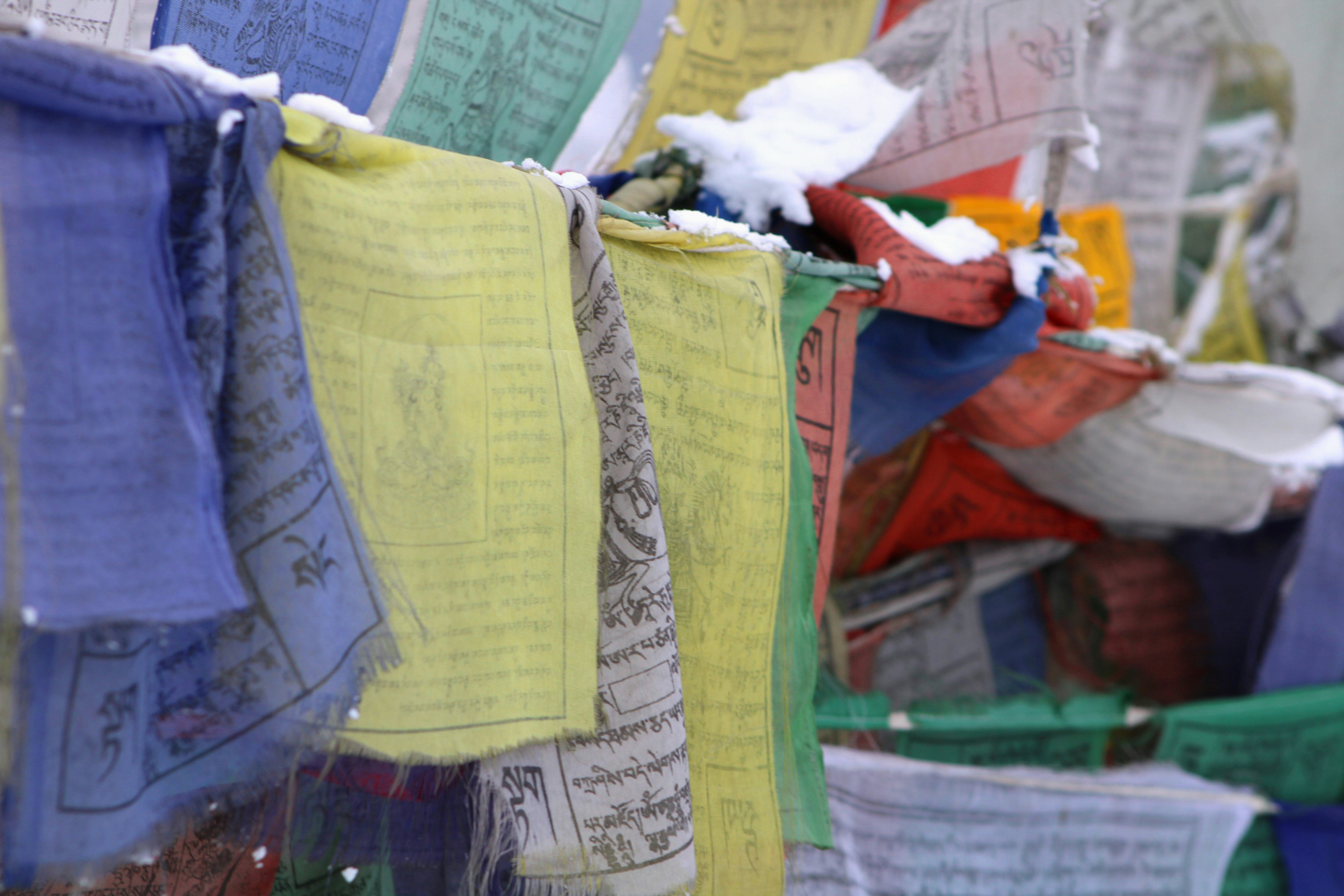 A bunch of colorful papers hanging from a line photo – Free Leh Image ...